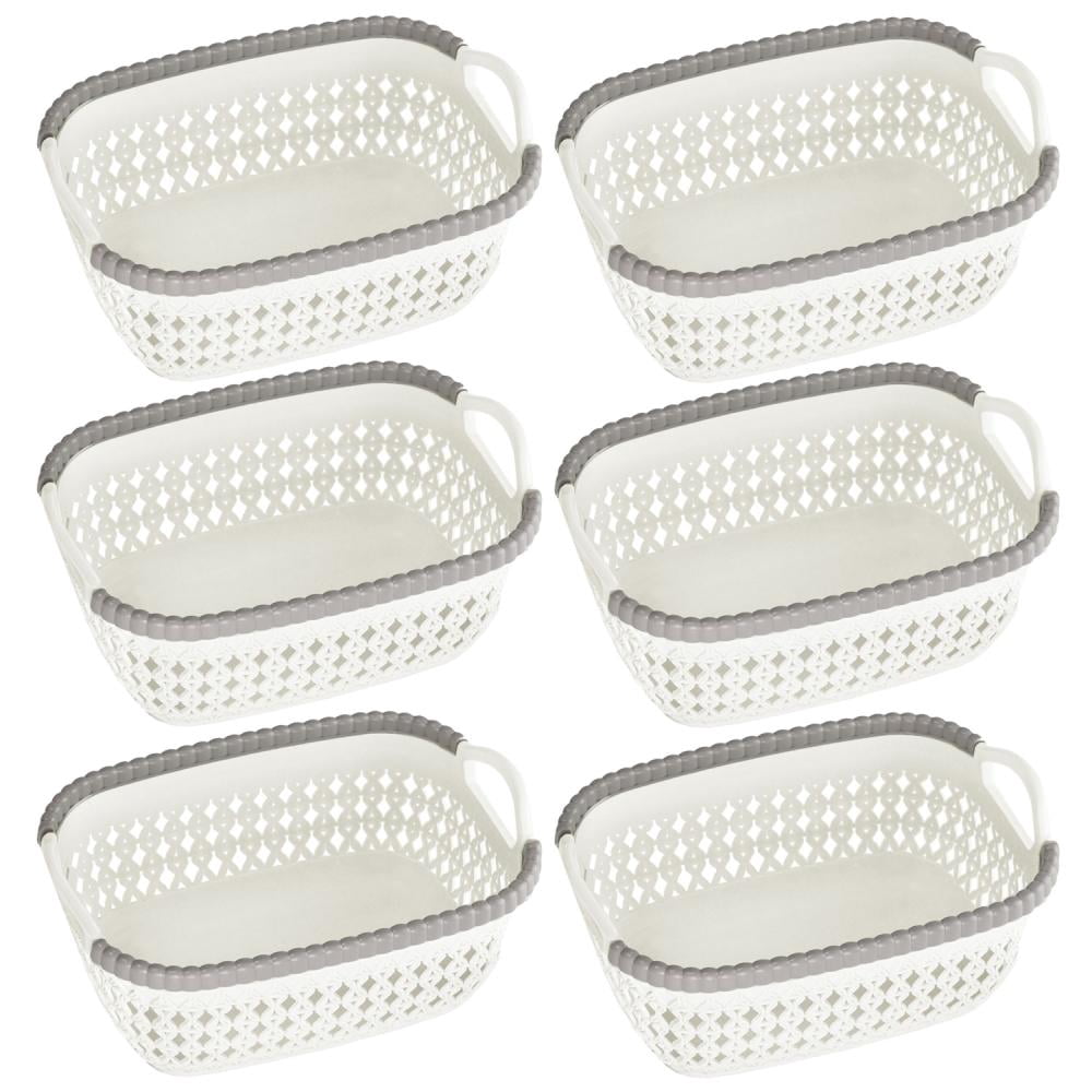 YBM Home Plastic Weave Wicker Storage Baskets with Handles 6 Pack ...
