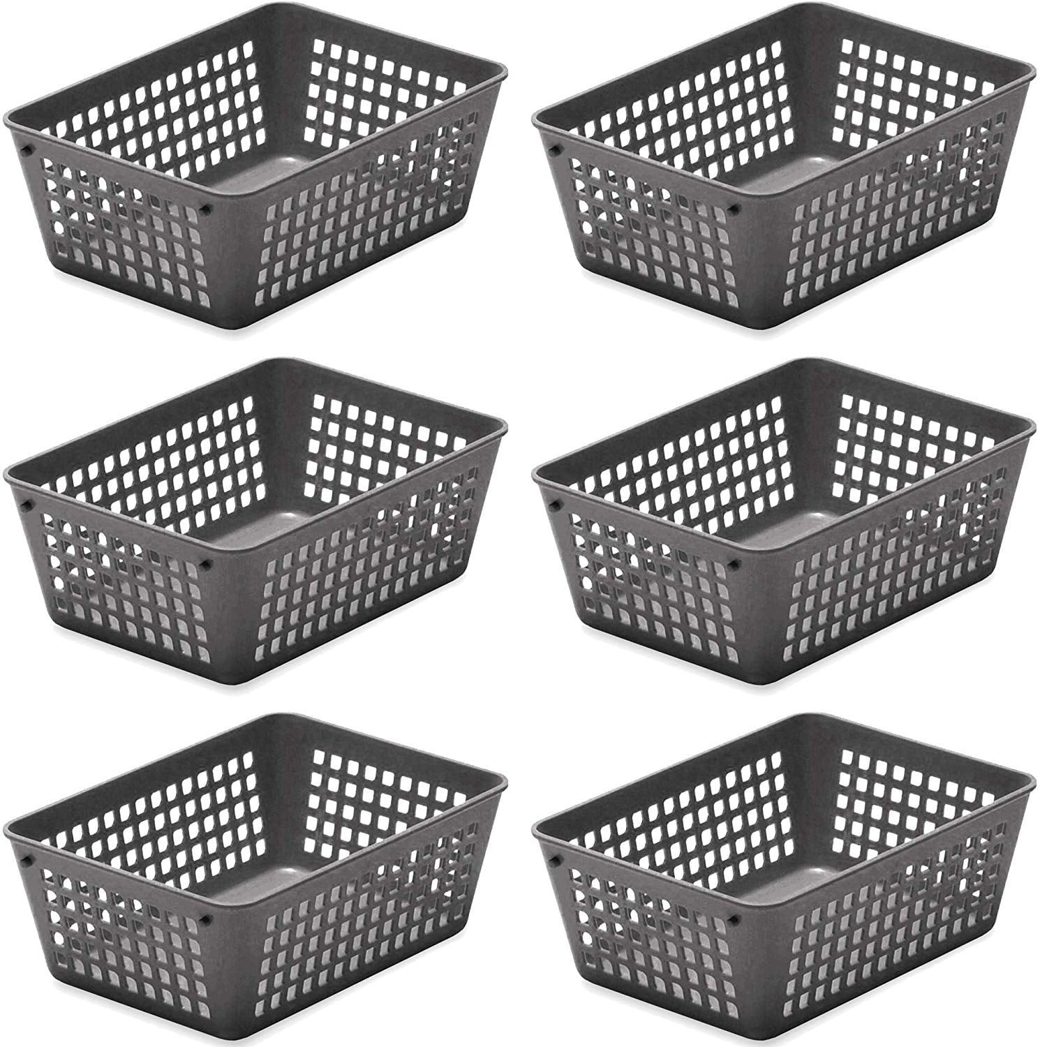 YBM Home Small Plastic Storage Basket (6 Pack), Gray 6 L x 4.5 W x 2.25 ...