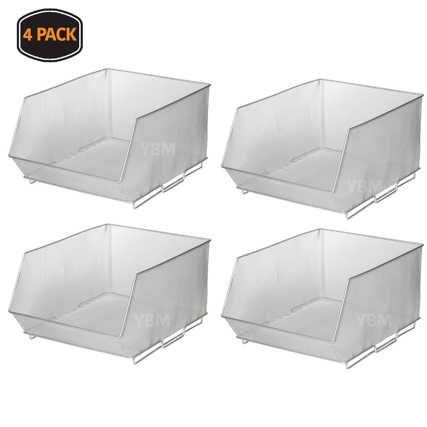 YBM Home Wire Mesh Stacking Bin Organizer for Cabinet 4 Pack 15 in. L x 11 in. W x 8 in. H ...