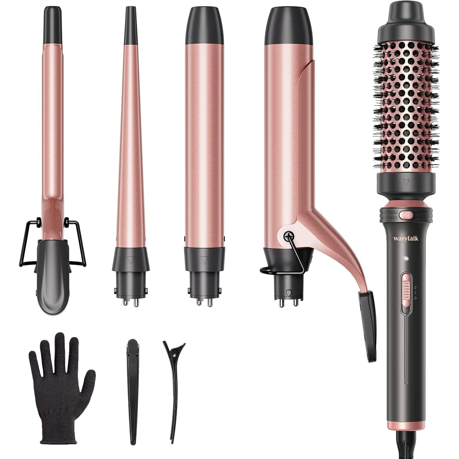 YBQF 5 in 1 Curling Iron Set with Curling Brush and 4 Interchangeable ...
