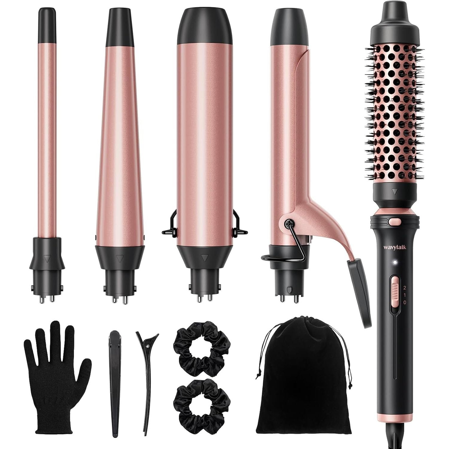 YBQF 5 in 1 Interchangeable Ceramic Curling Iron Set with Thermal Brush ...