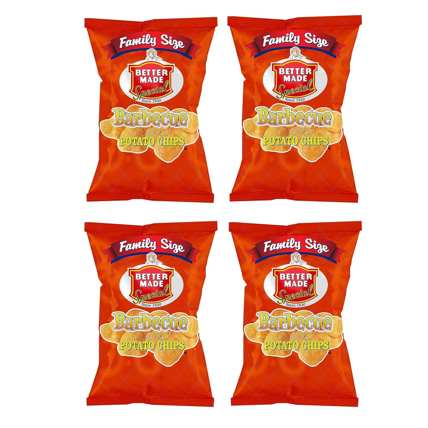 YBQF BBQ Potato Chips - Four (4) Pack - 9.5 oz Family Size Bags ...