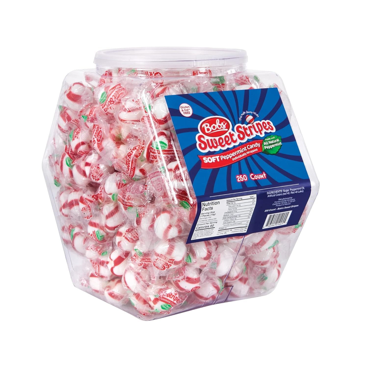 YBQF Bobs Sweet Stripes Soft Peppermint Candy - 250 Mints Individually ...
