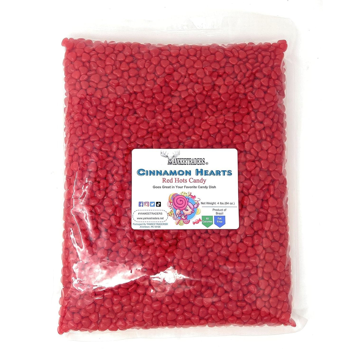 YBQF Cinnamon Red Hot Hearts Candy, 4 Pound Bulk, Valentines, Weddings ...