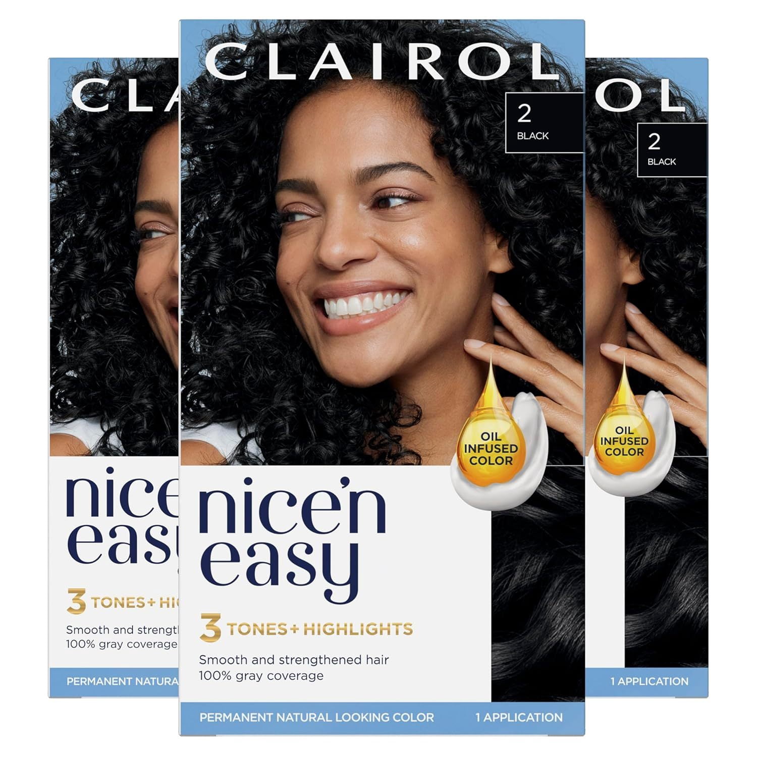 YBQF Nice'n Easy Permanent Hair Dye, 2 Black Hair Color, Pack of 3 ...