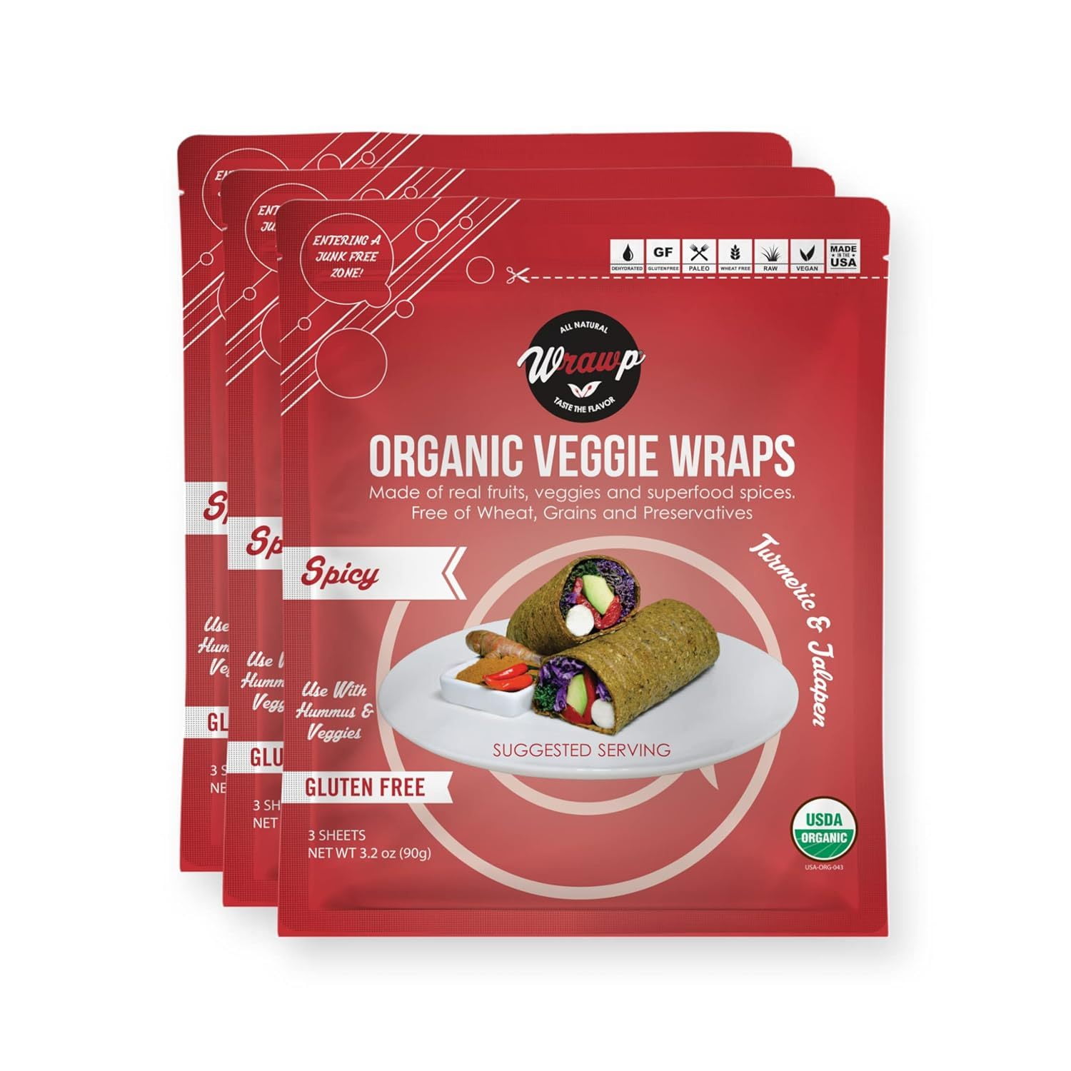 YBQF Organic Mini Veggie Wraps - SPICY (3 pack) SHELF STABLE, All ...