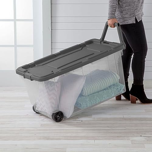 YBW AVSAN Wheeled Industrial Tote Plastic Storage Box with Durable Lid ...