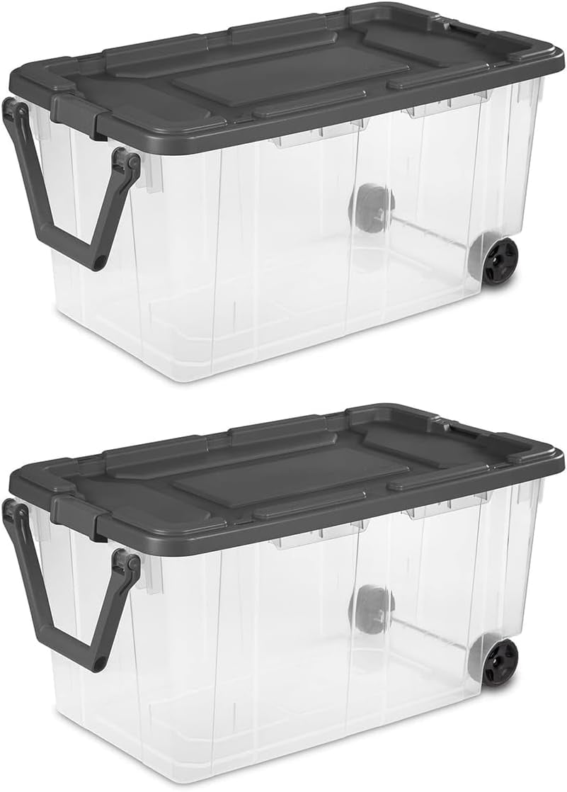 YBW AVSAN Wheeled Industrial Tote Plastic Storage Box with Durable Lid ...