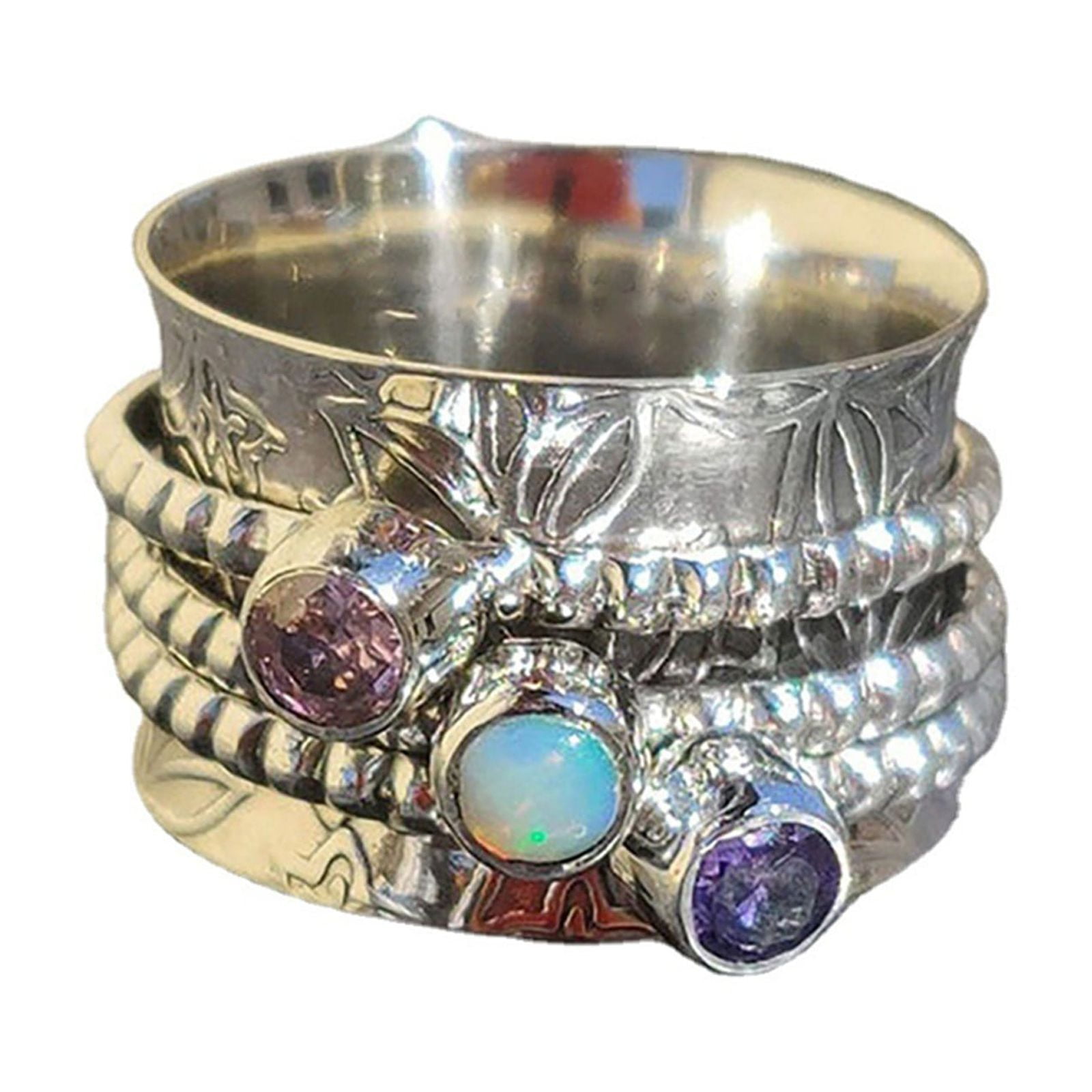 YBWZH Rings Moon And Star Swivel Ring Ladies Decompression Broadband ...