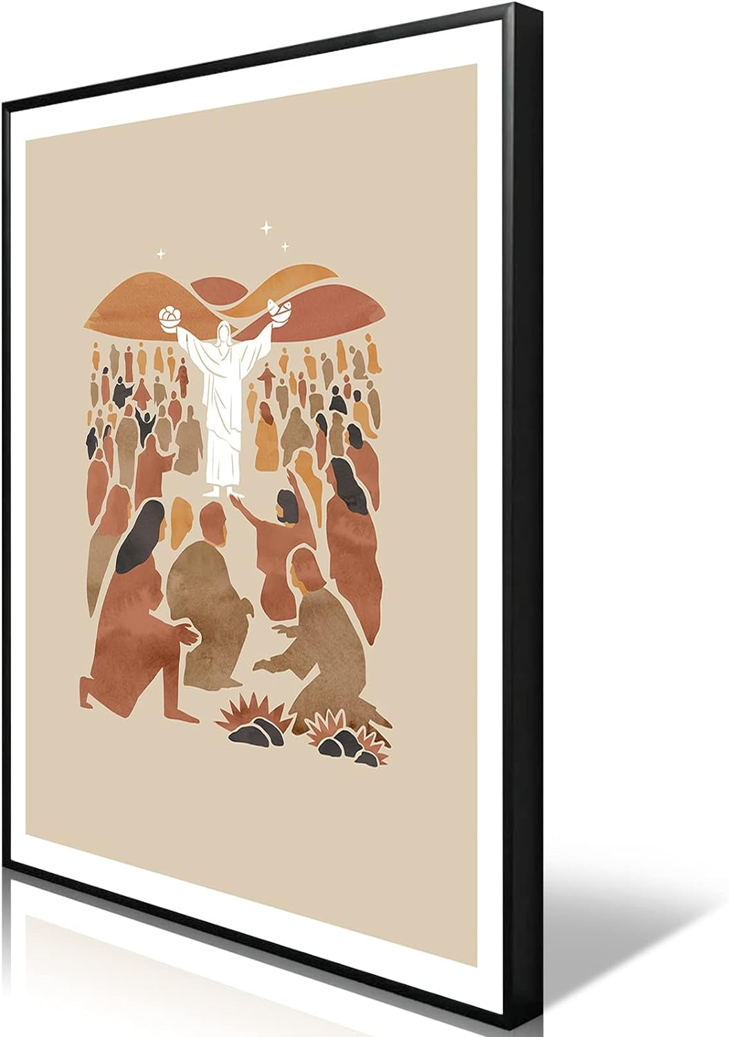 YCCJ-Black Framed Art Jesus Feeds 5000 Poster Black and White christ ...