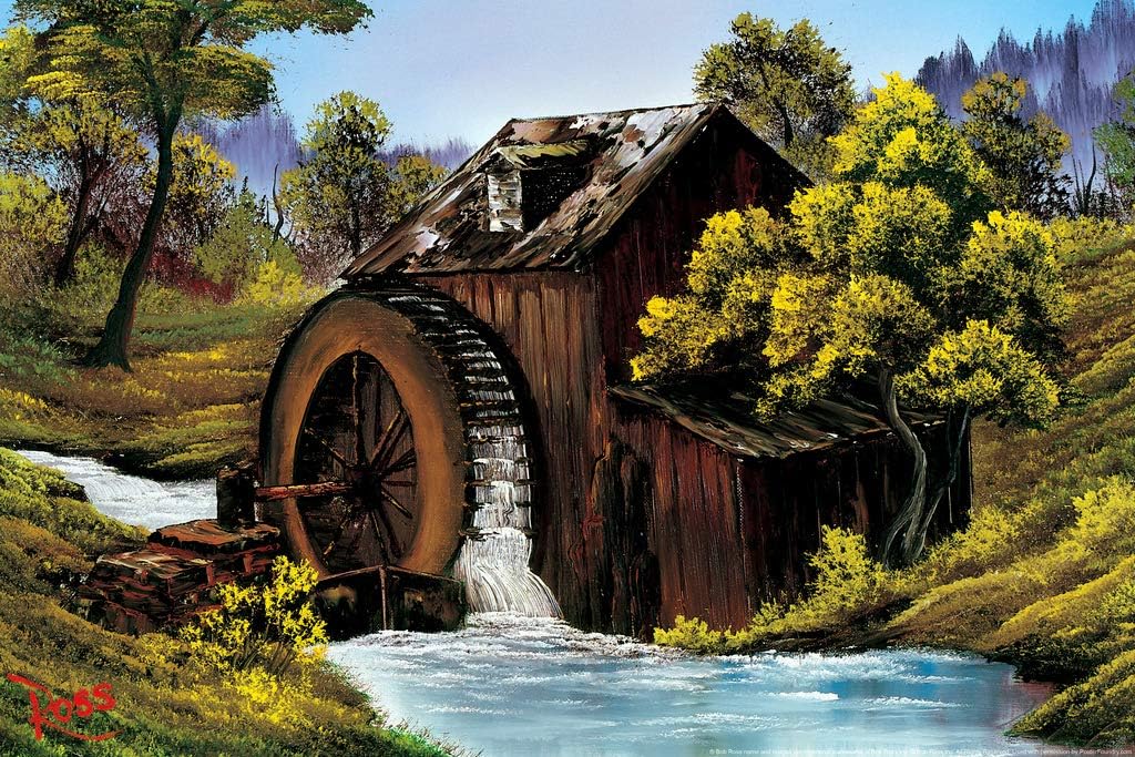 YCCJ-Bob Ross The Old Mill Art Print Painting Bob Ross Poster Bob Ross Collection Bob Art ...