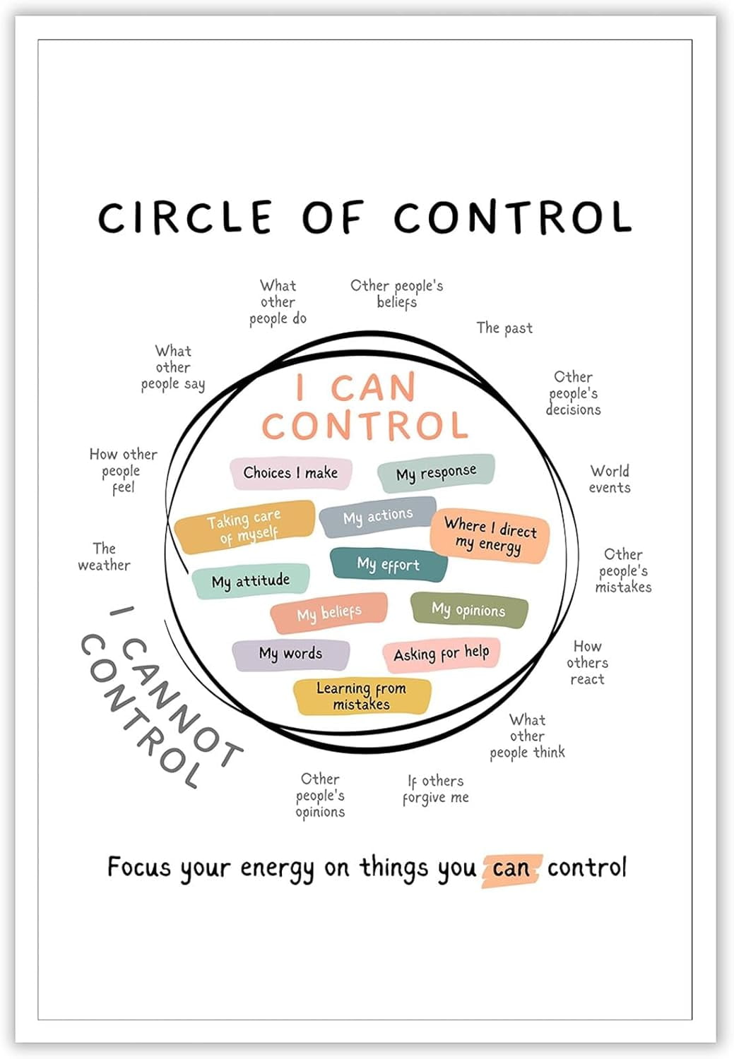 YCCJ-Circle Of Control Poster Mental Health Poster What I Can And ...