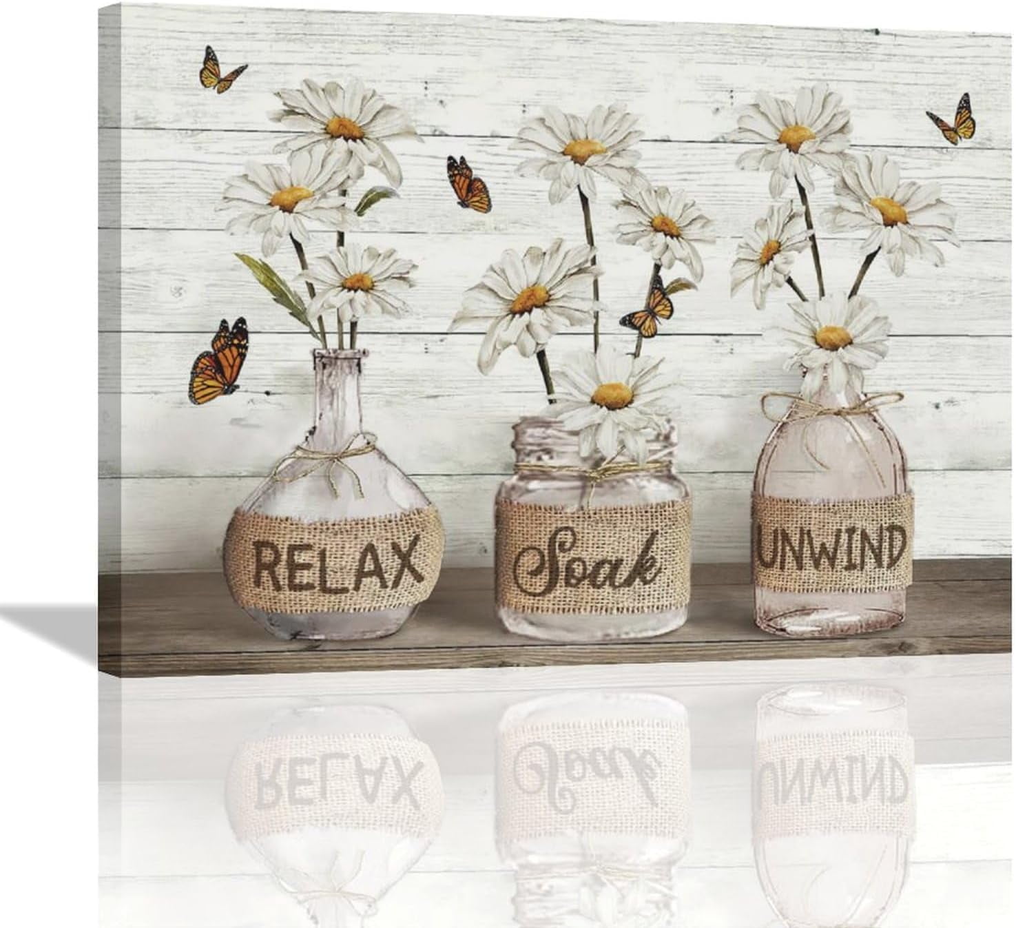 Farmhouse Bathroom Decor Wall Art Rustic White Daisy Flower Bathroom ...