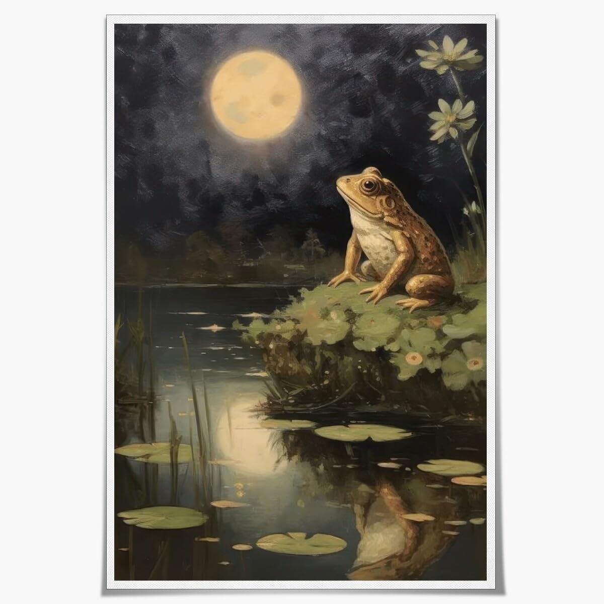 YCCJ-Frog Under The Full Moon Art Painting Sage Green Goblincore Wall ...