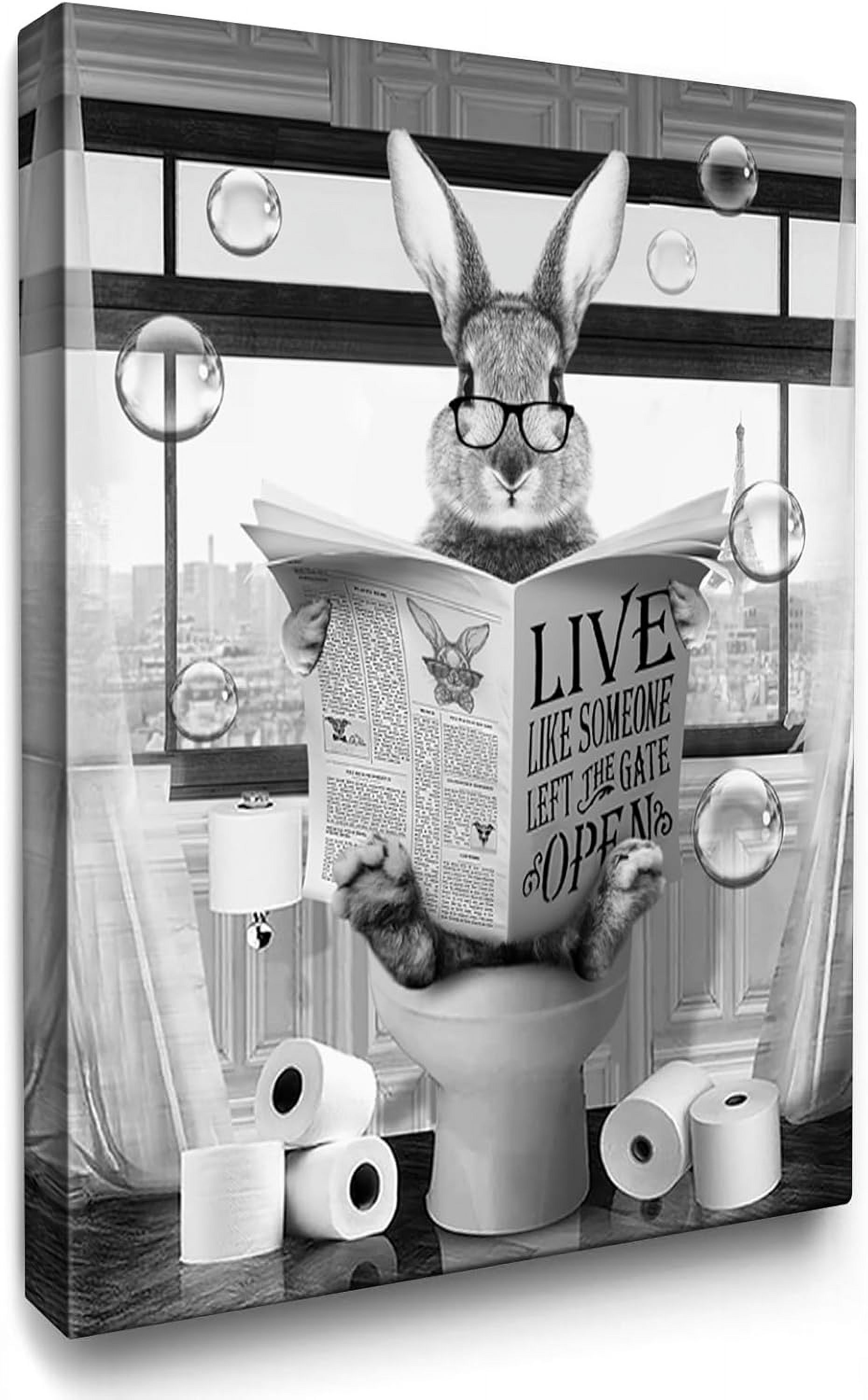 YCCJ-Funny Rabbit Bathroom Decor Wall Art Cute Rabbit Sitting in Toilet ...