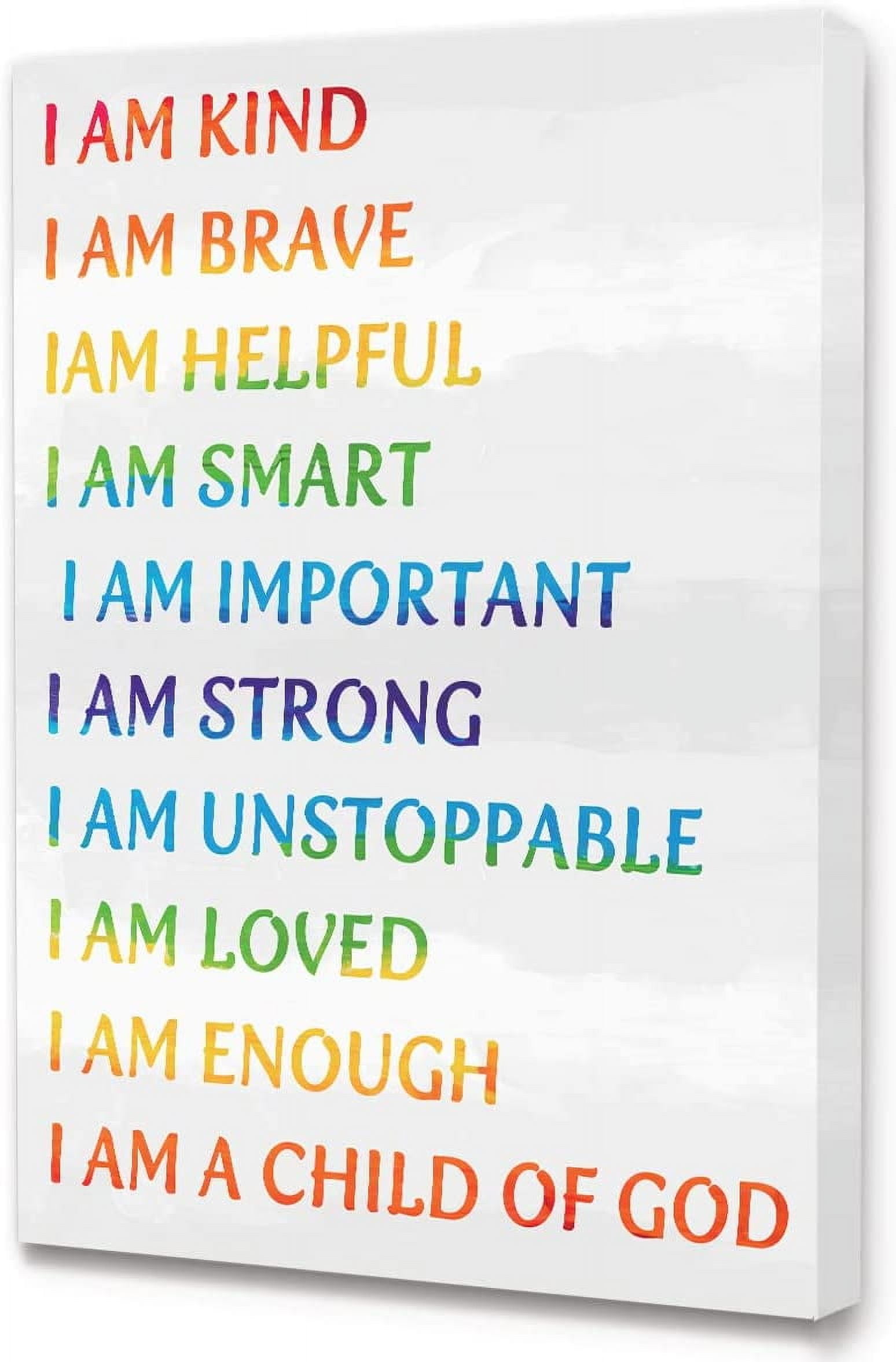 KSIW-Kids Affirmation Canvas UnUnframed Wall Art, I Am Kind I AM a ...