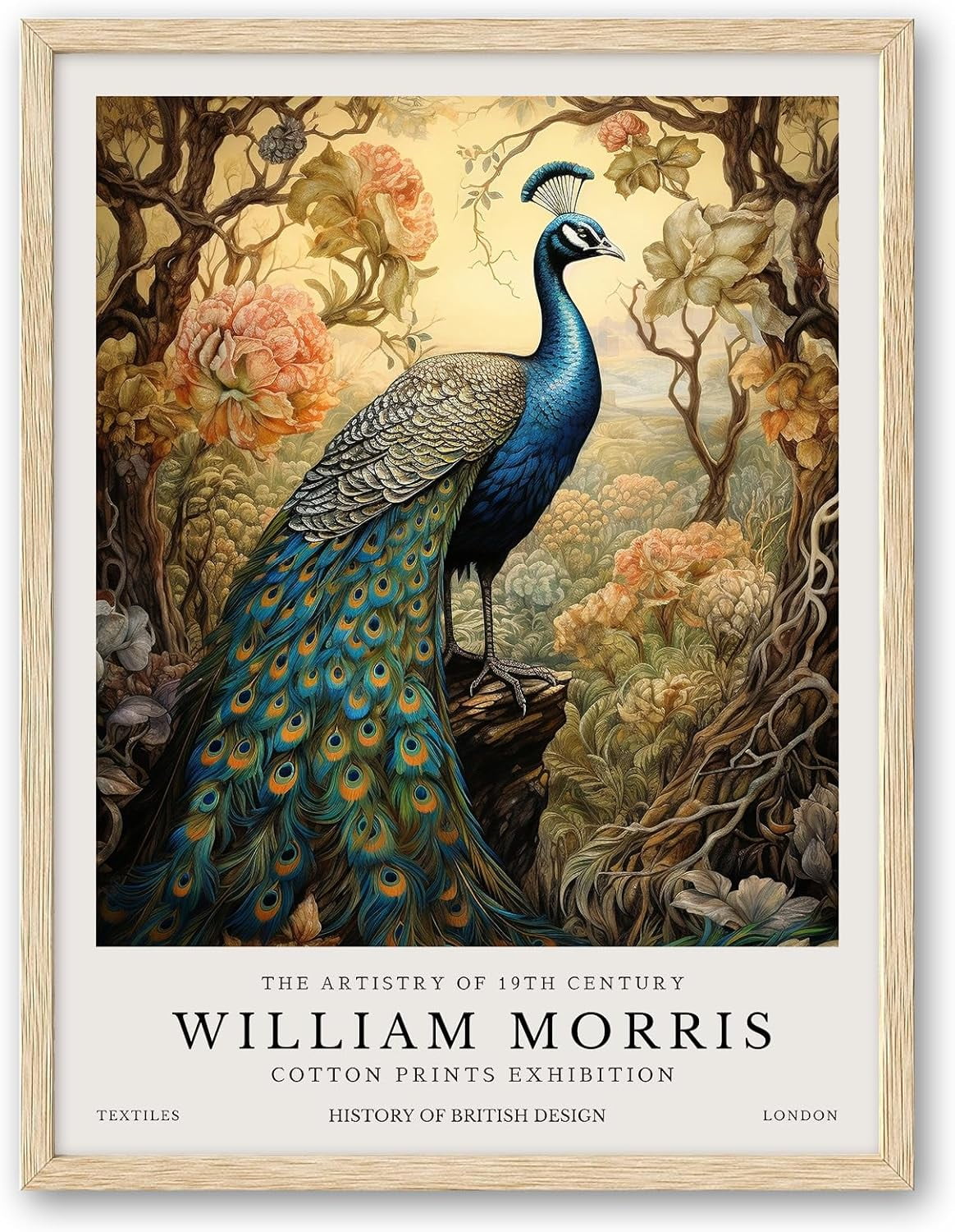 YCCJ-Natural OAK Wood Frame Wall Art,12x16in William Morris Peacock ...