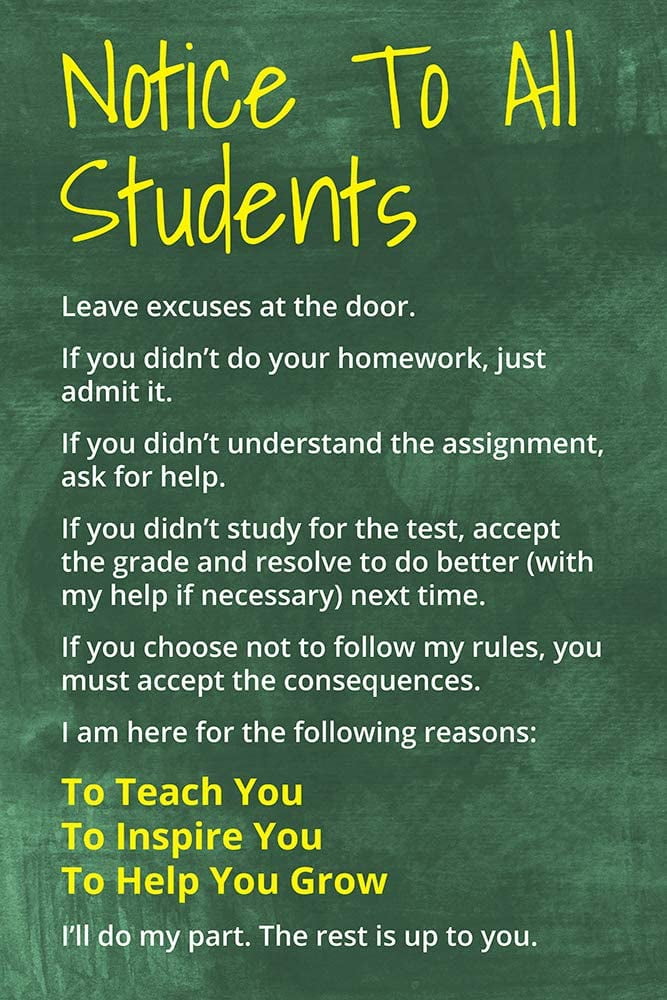 YCCJ-Notice To All Students, motivational classroom poster - 12" x 18 ...