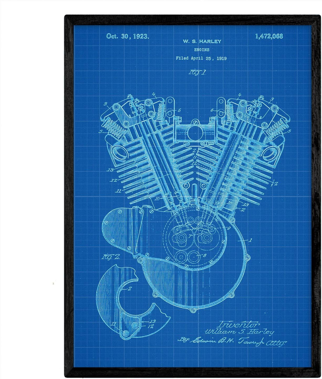 YCCJ-Poster patent combustion engine Harley Davidson. Sheet with old ...