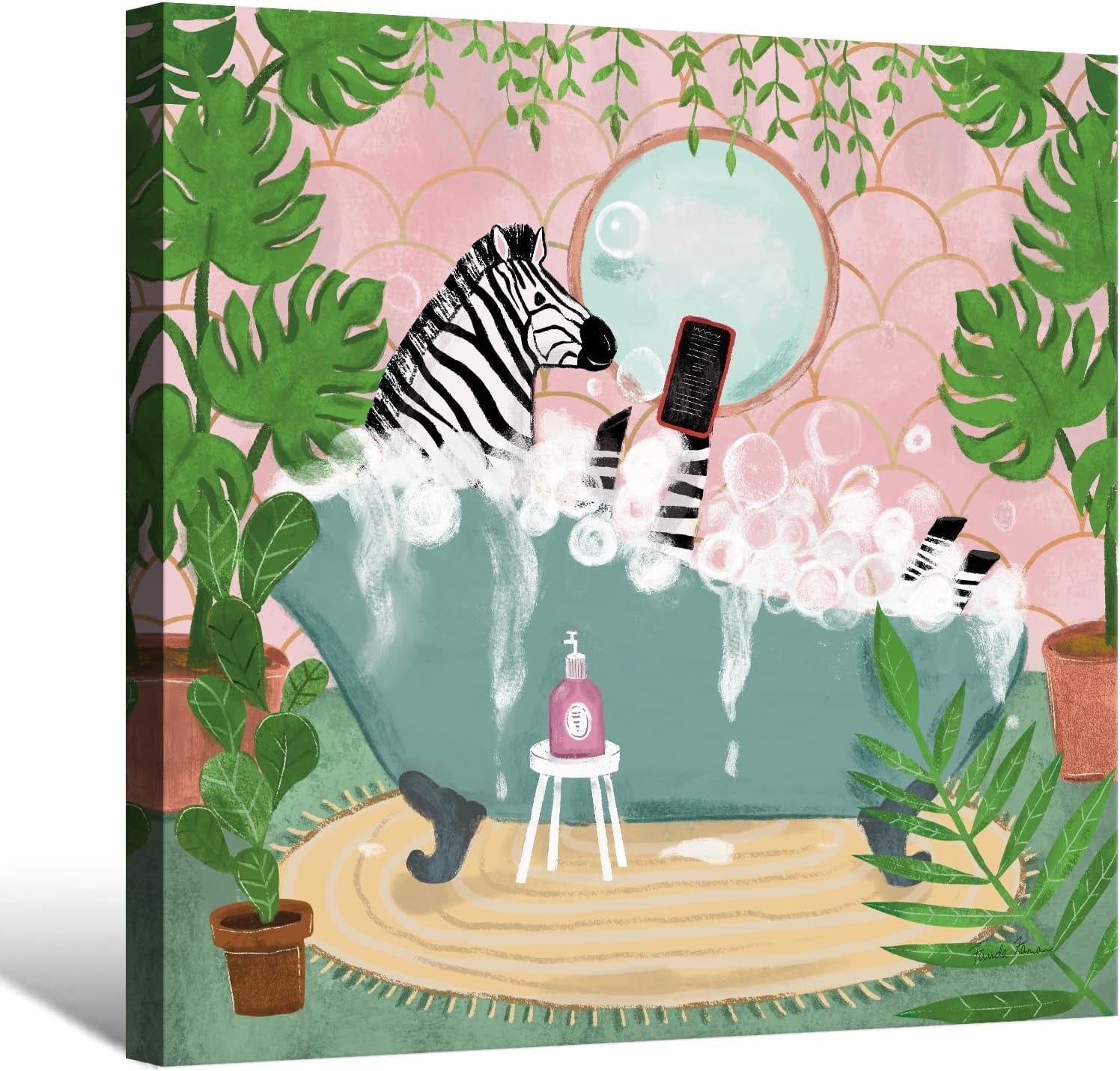 YCCJ-Tropical Botanical Zebra Canvas Wall Art Funny Bathroom Wall Art ...