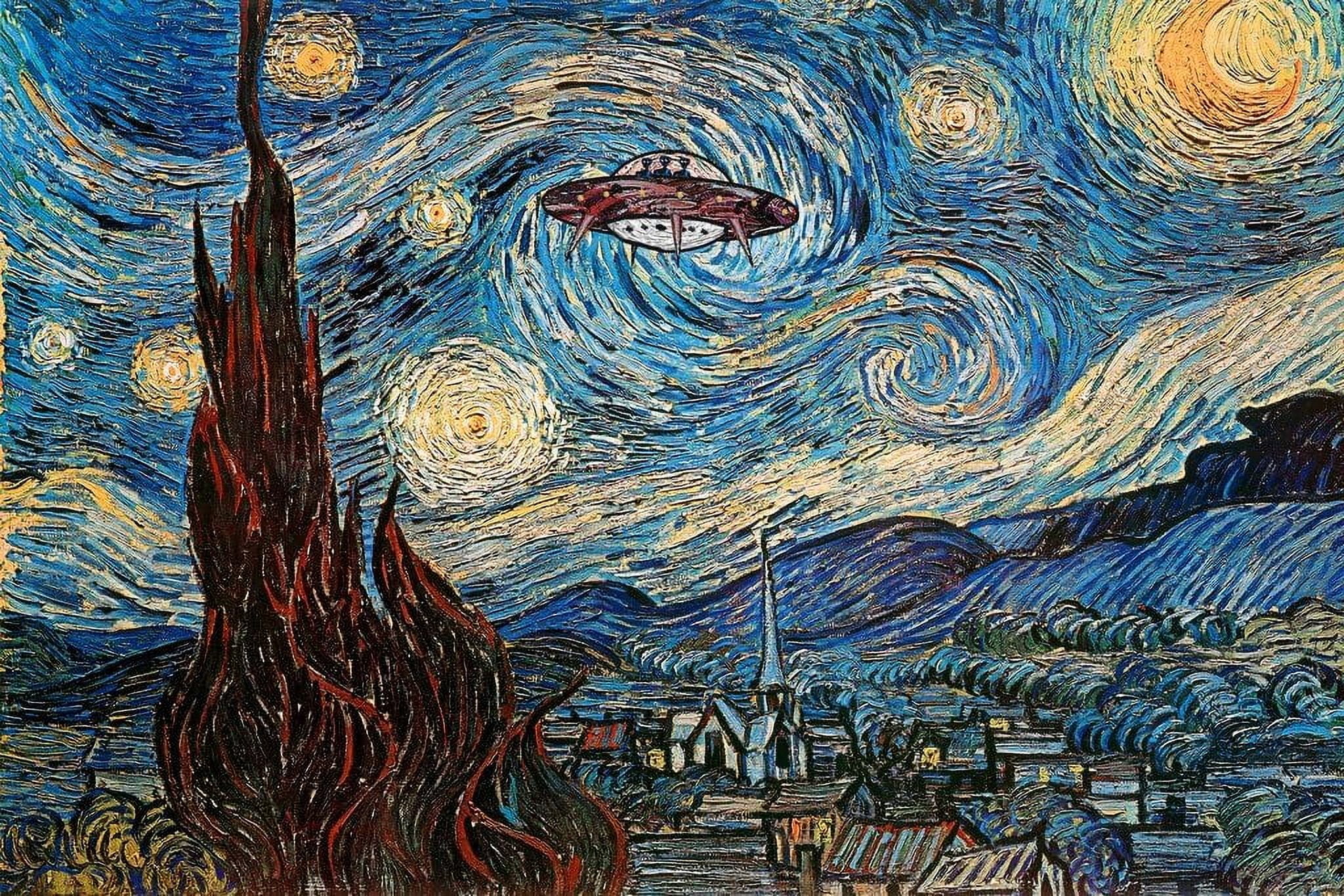 YCCJ-UFO Sighting On A Starry Night Vincent Van Gogh Humor Art Van Gogh ...