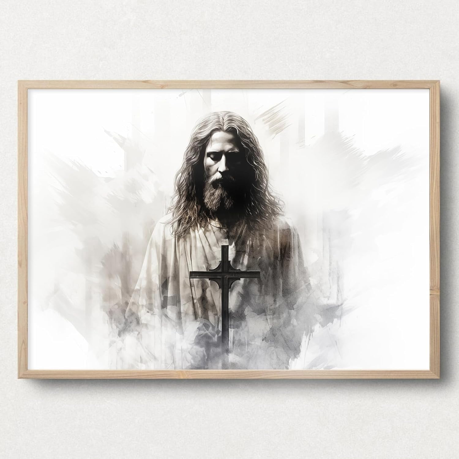 YCCJ-black and white jesus wall art black and white cross painting ...