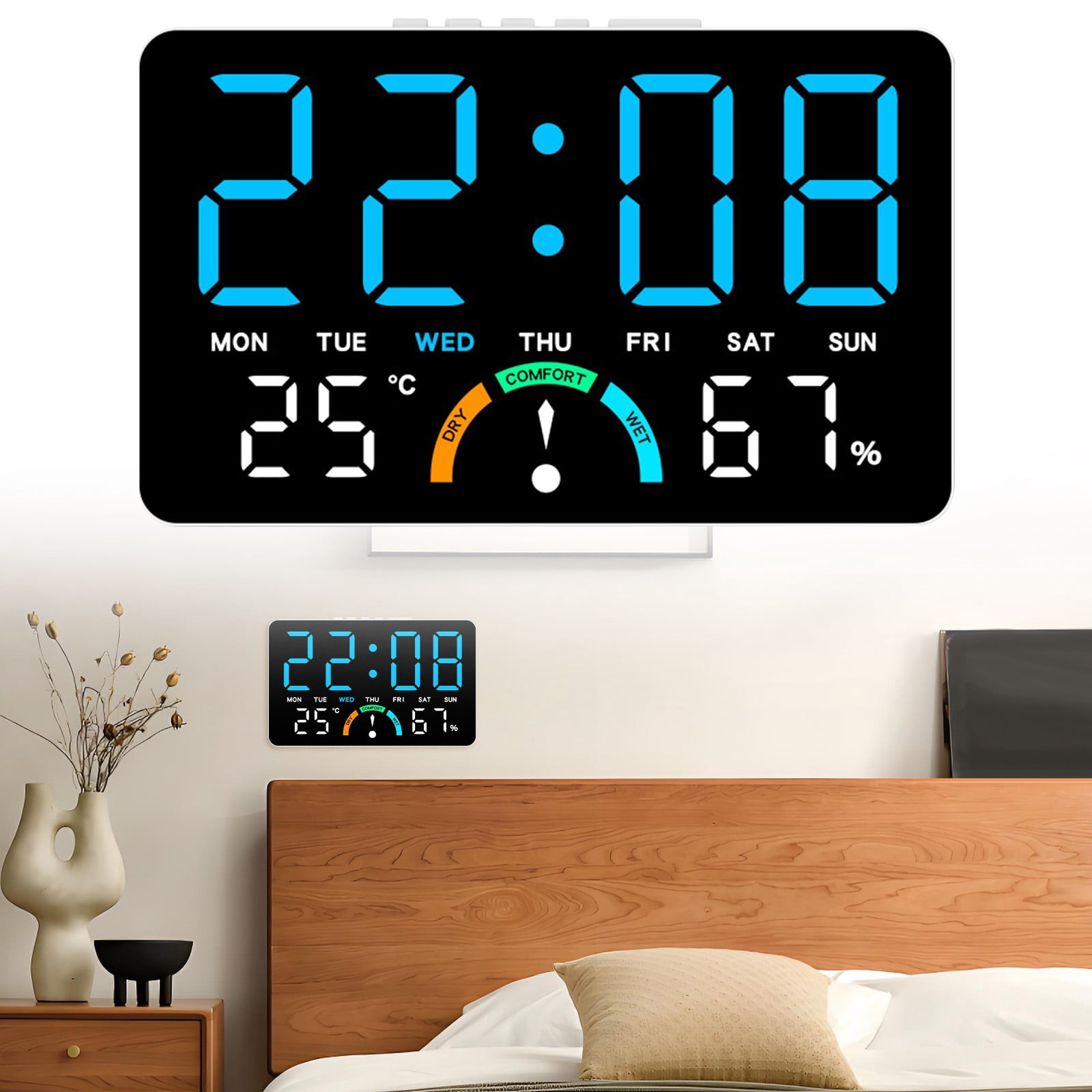 YCCMML Digital Wall Clock, Large LED Alarm Clock with Humidity ...