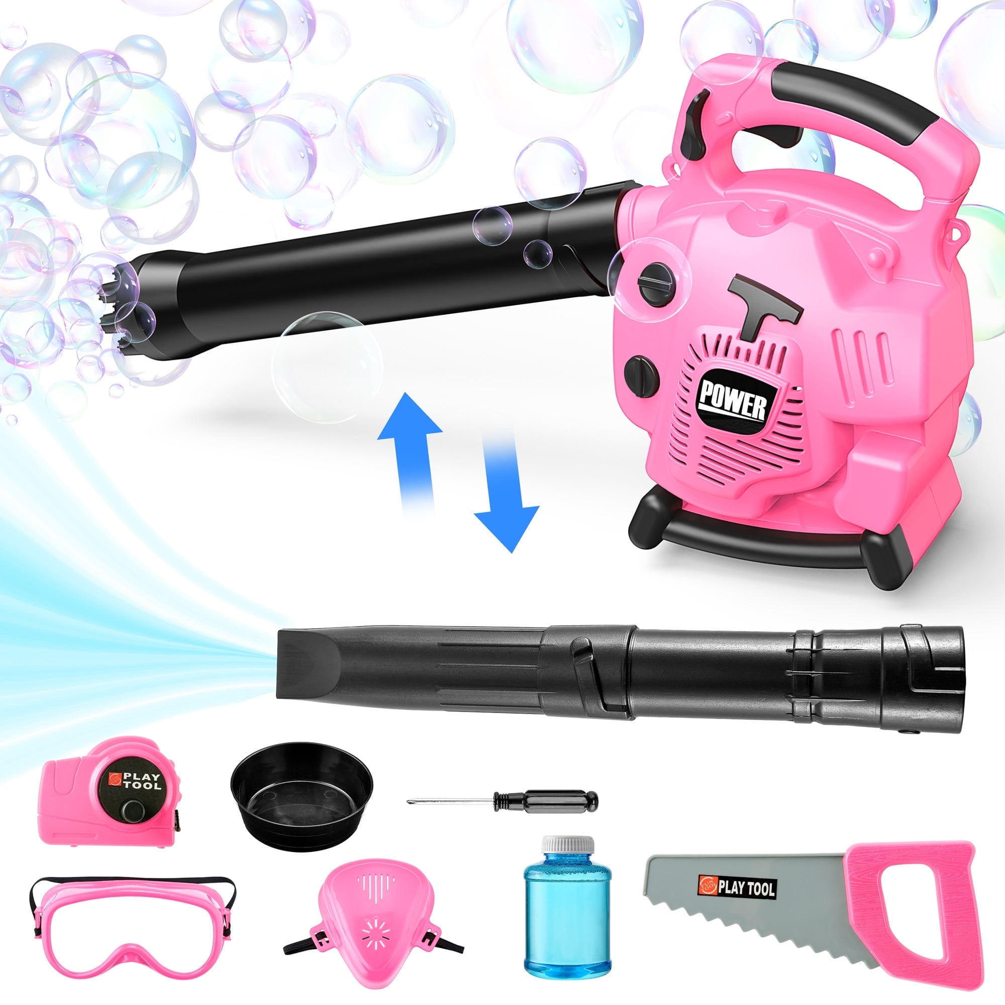 YCFUN 2-in-1 Toy Leaf Blower & Bubble Machine, Play Garden Set for Kids ...