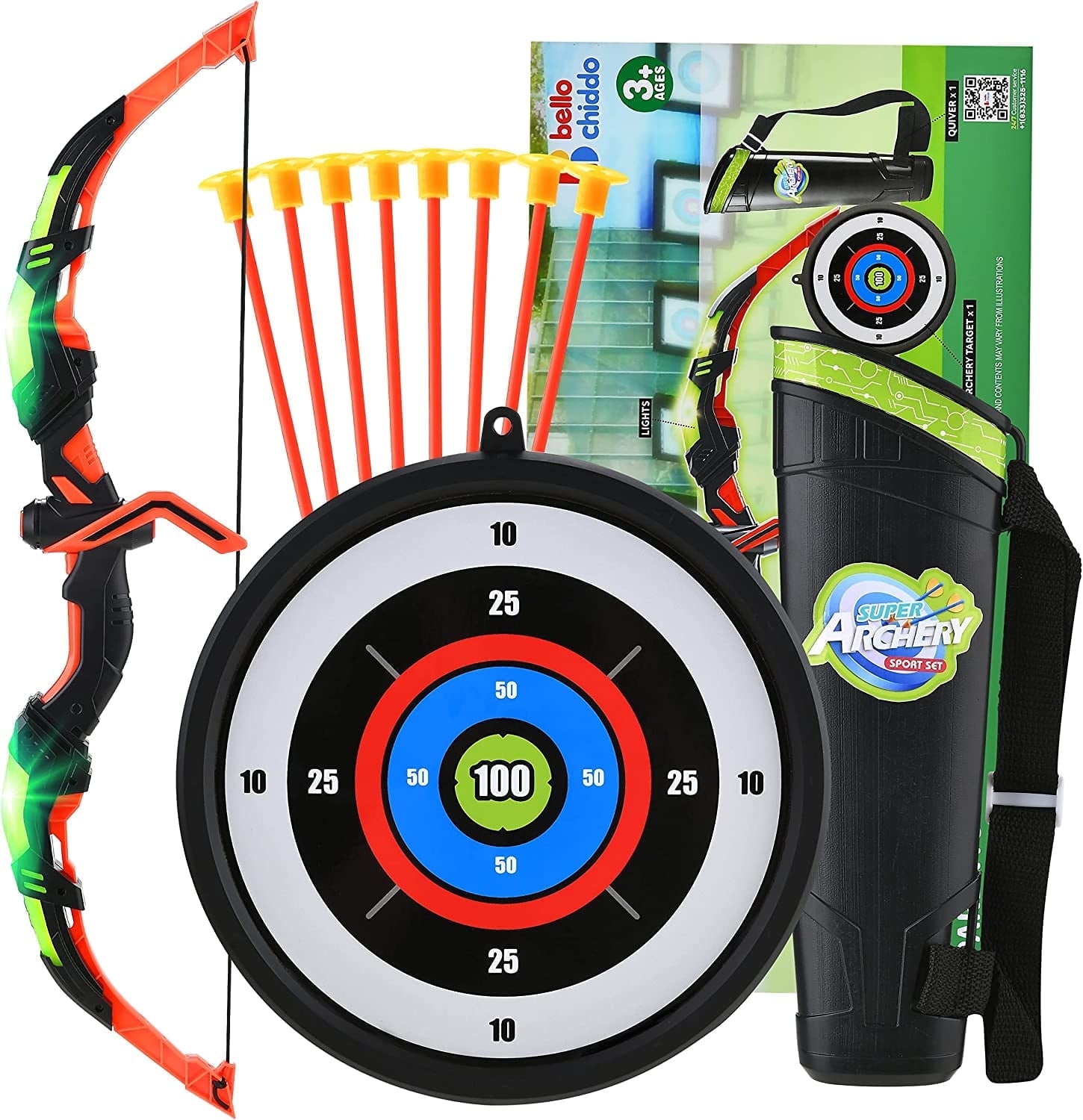 YCFUN Kids Archery Bow and Arrow Toy Set with Target, Quiver, Outdoor ...