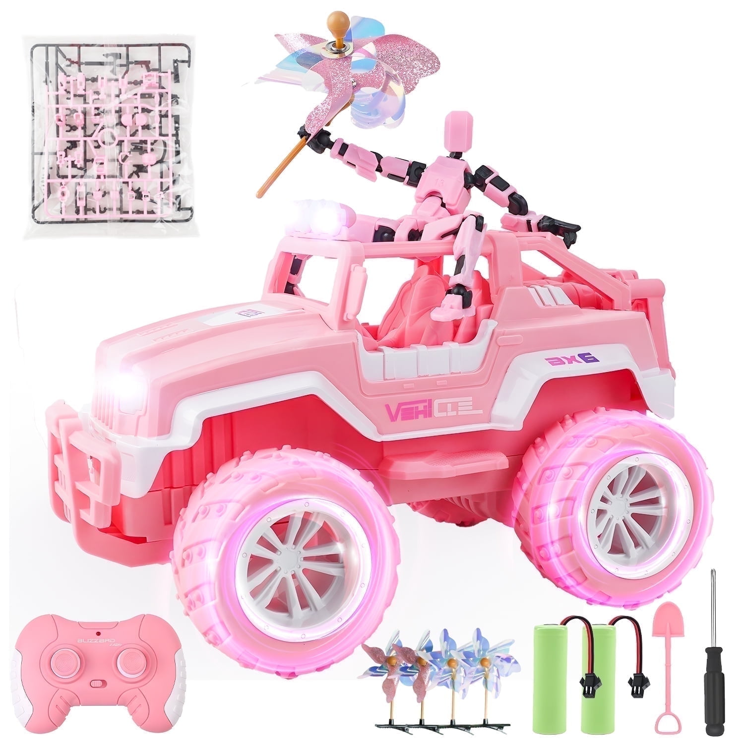 YCFUN Pink Remote Control Jeep Car for Girls with 4 Windmills and ...