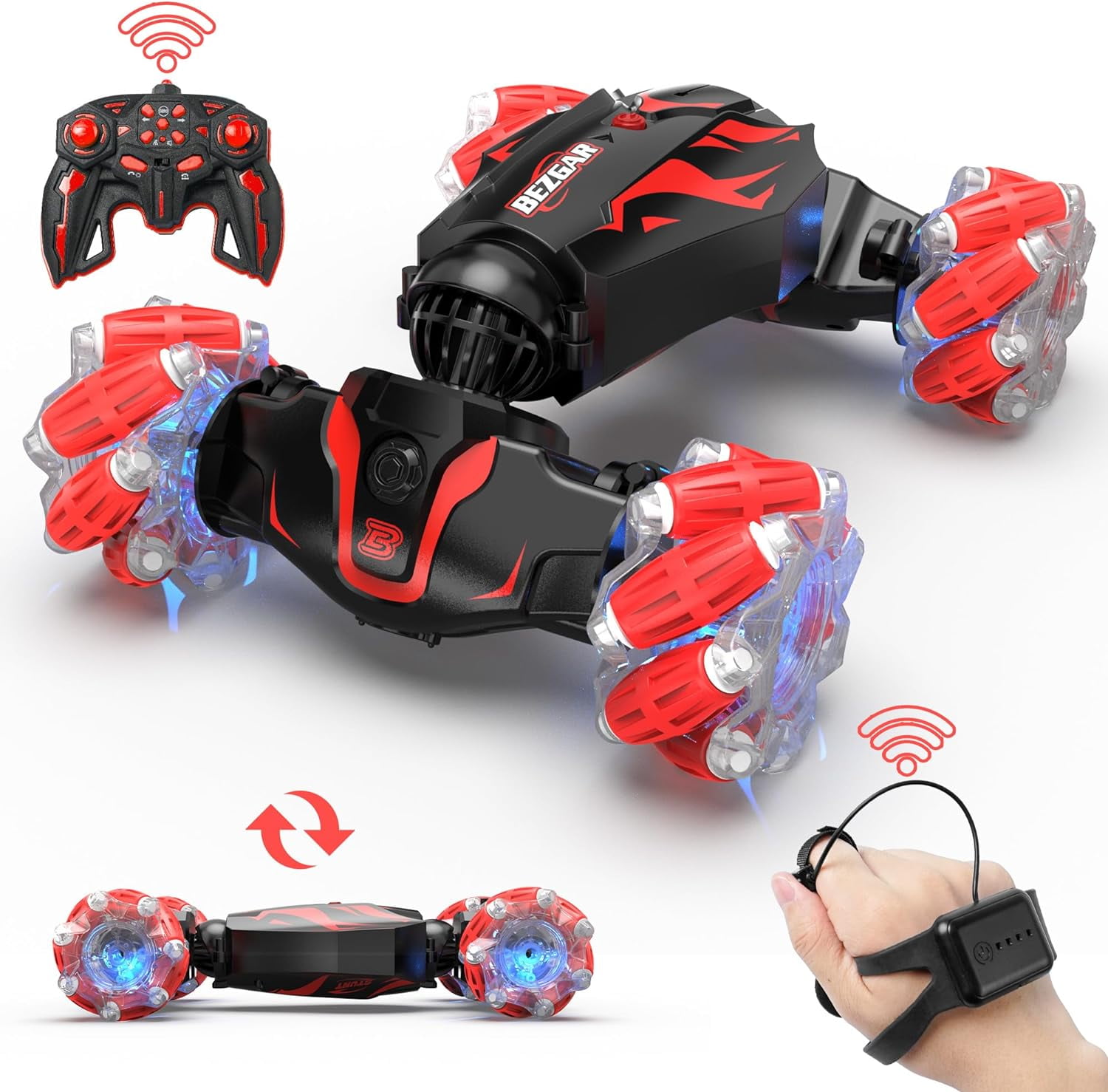 BEZGAR 4WD RC Stunt Car with LED, Music, Rechargeable Battery, Remote ...