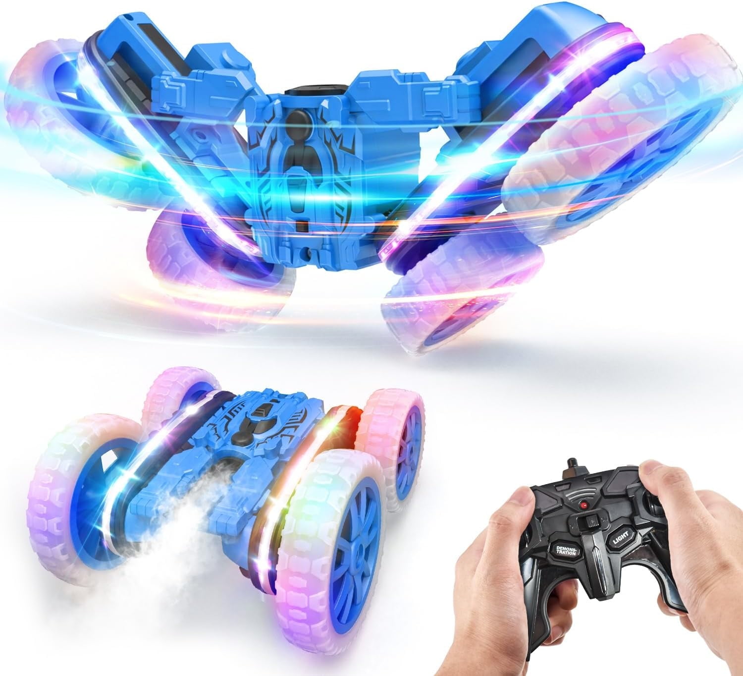YCFUN Remote Control Cars, Double Sided 360°Rotating 4WD RC Cars with Lights 2.4GHz Electric ...