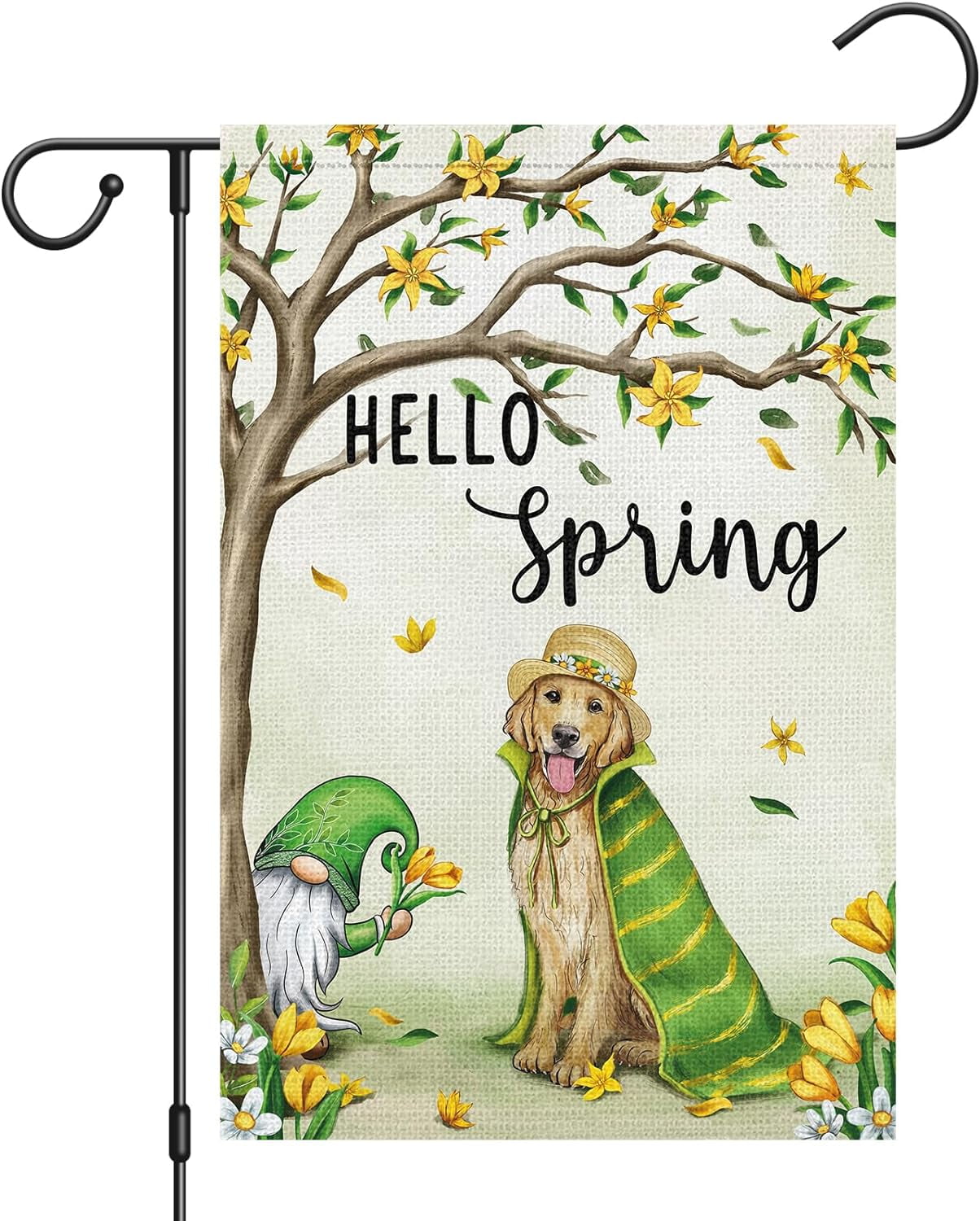YCHII Hello Spring Garden Flags Double Sided , Golden Retriever Dog ...