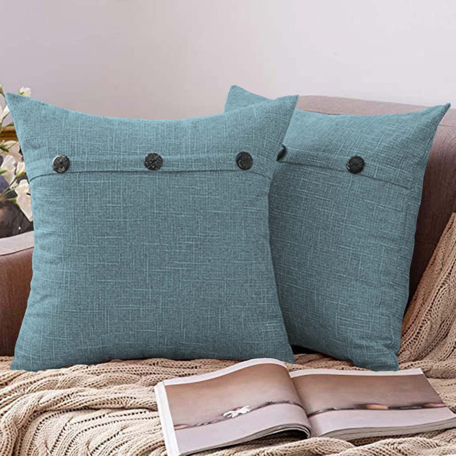 YCLife Cream Blue Linen Decorative Throw Pillows 18x18 Inch, Indoor ...