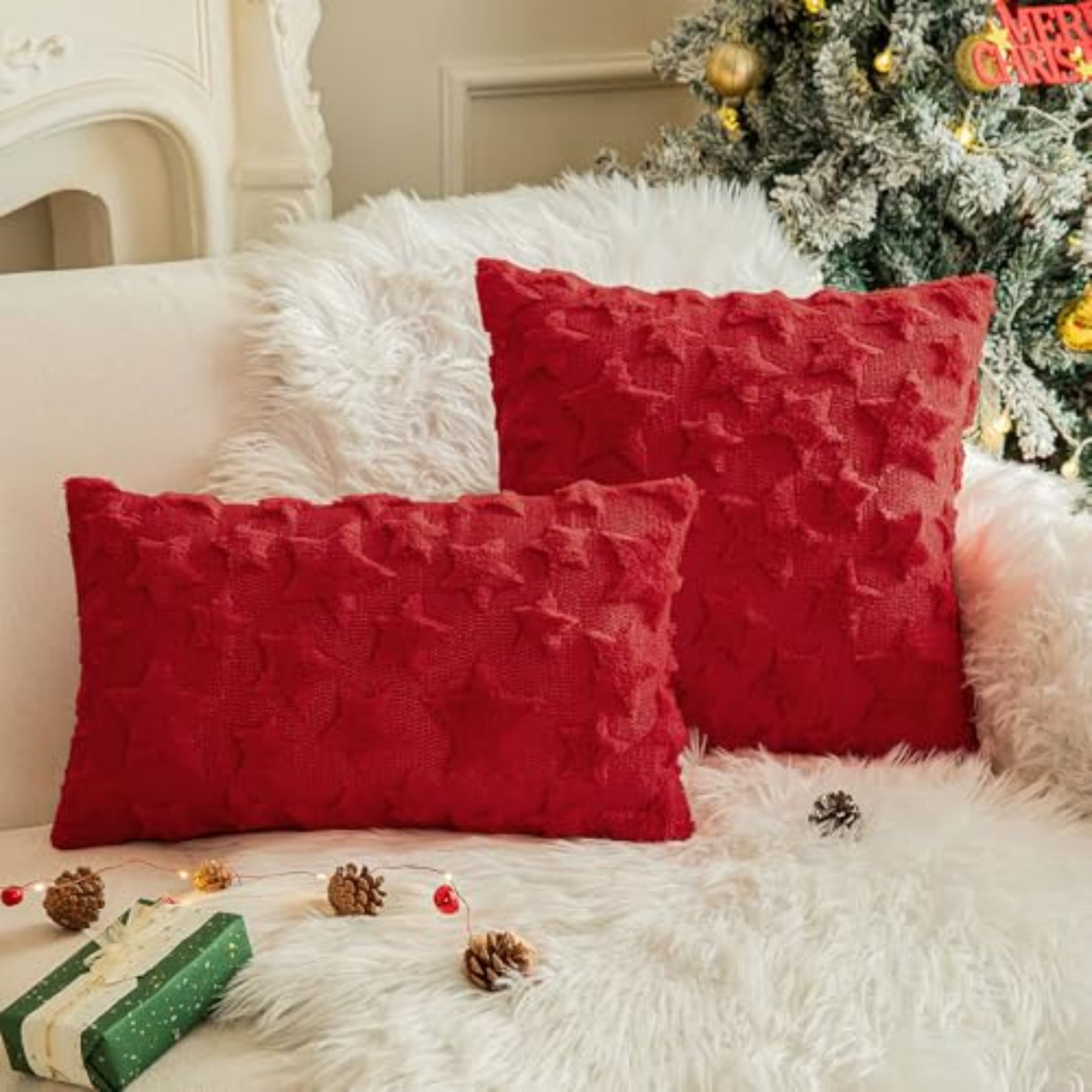 YCLife Christmas Throw Pillows for Couch 18x18 inch Soft Plush Star ...