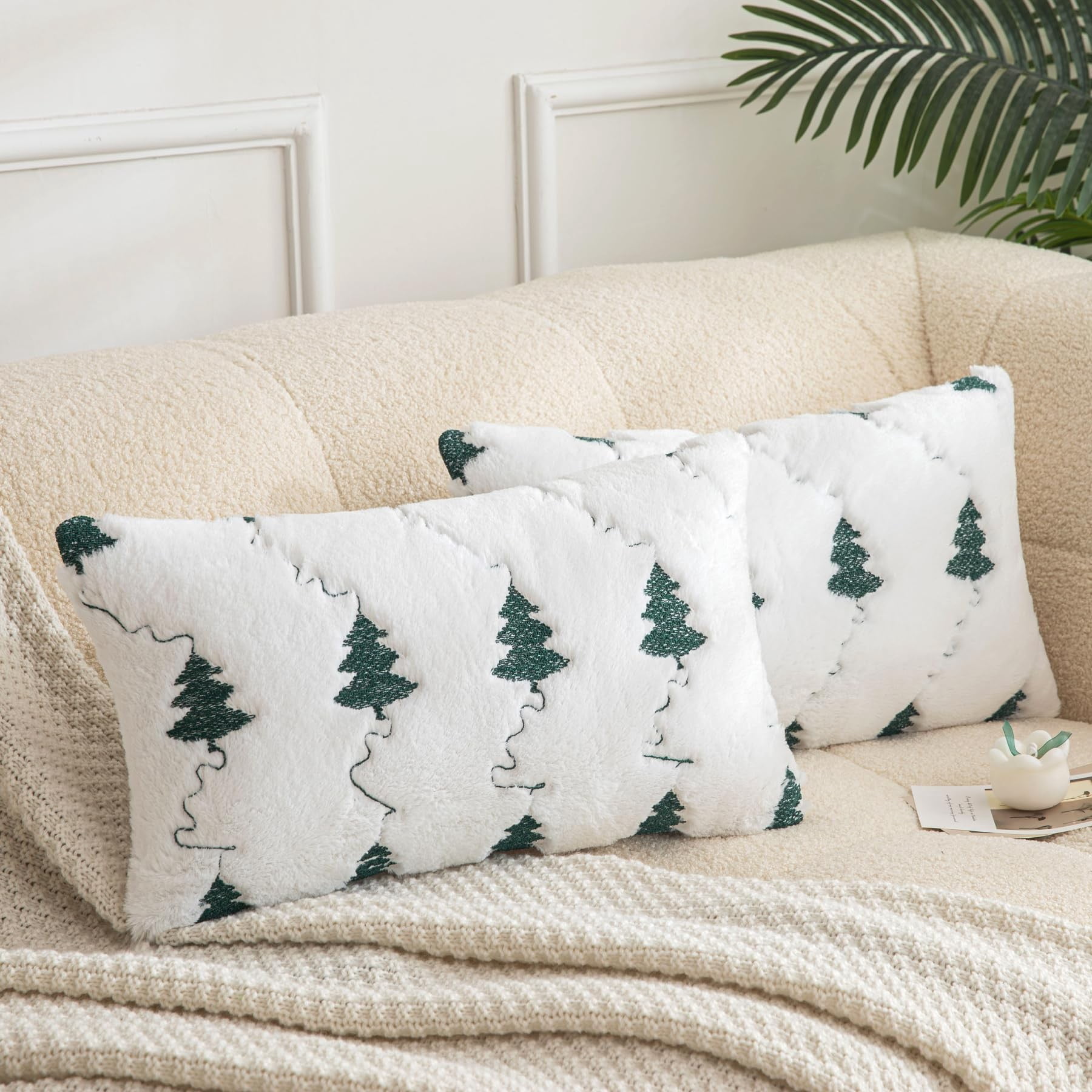 YCLife Christmas Tree Throw Pillows for Couch 12x20 inch Soft Plush ...