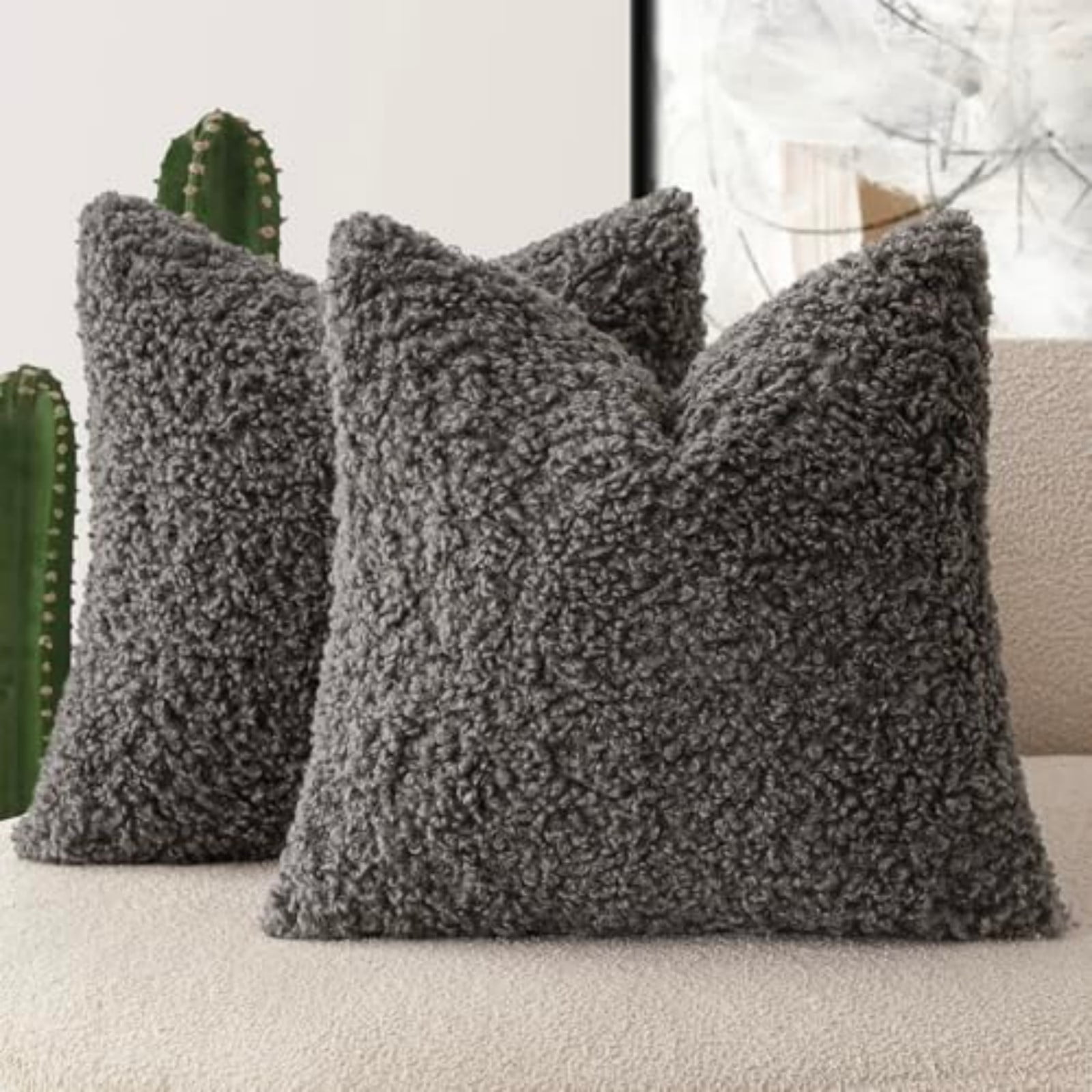 YCLife Decorative Throw Pillows for Couch 18x18 inch Teddy Faux Fur Square Pillow Sherpa Fuzzy ...
