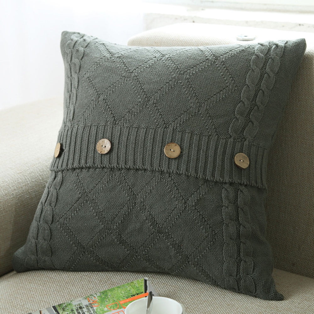 YCLife Knitting Throw Pillows for Couch 18" x 18" Soft Boho Button ...