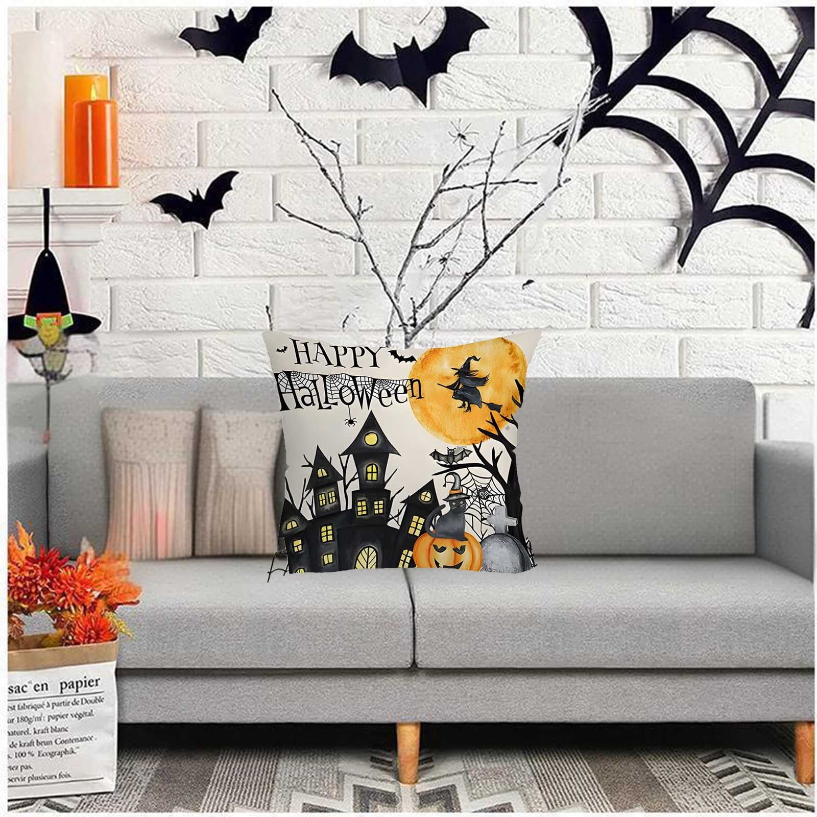 YCLife Pack of 1 Halloween Pillow Covers 18x18 Ghost Pumpkin Whitch Hat ...