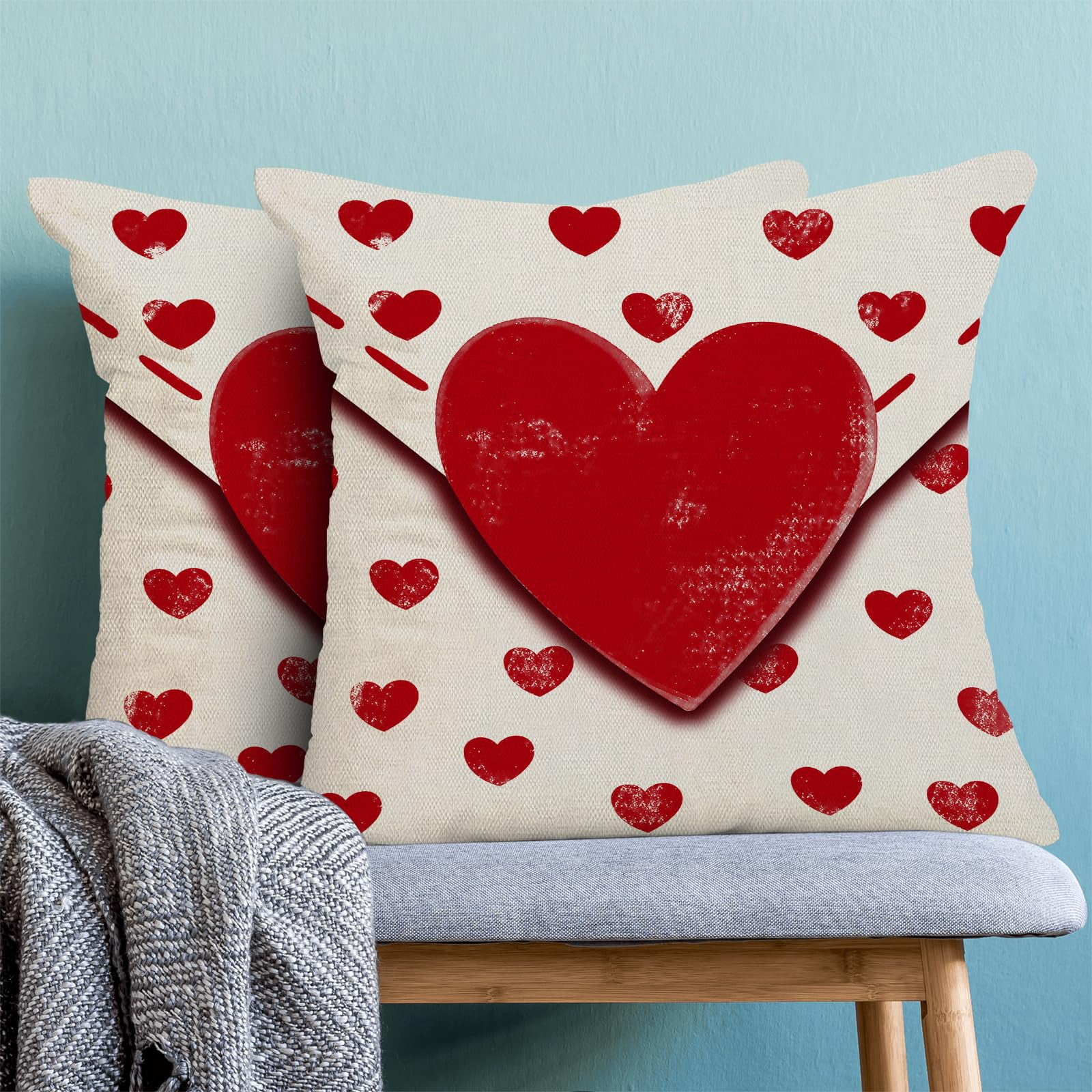YCLife Valentine Throw Pillow 18x18 inch Cream Red Love Heart Envelope ...