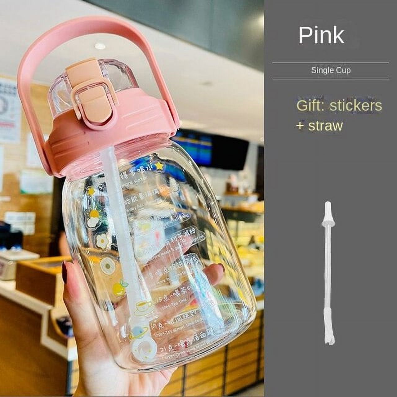 YCNYCHCHY 1000 ML Sports Water Bottle Girl Glass Belly Cup Drinking Cup Portable Straw Cup Large ...