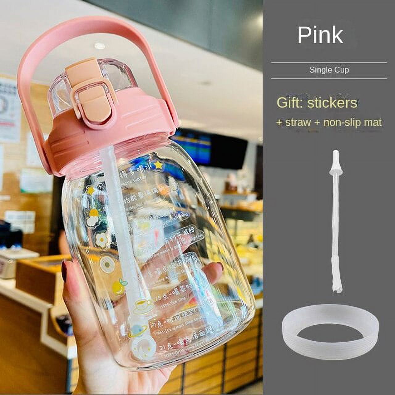 YCNYCHCHY 1000 ML Sports Water Bottle Girl Glass Belly Cup Drinking Cup Portable Straw Cup Large ...