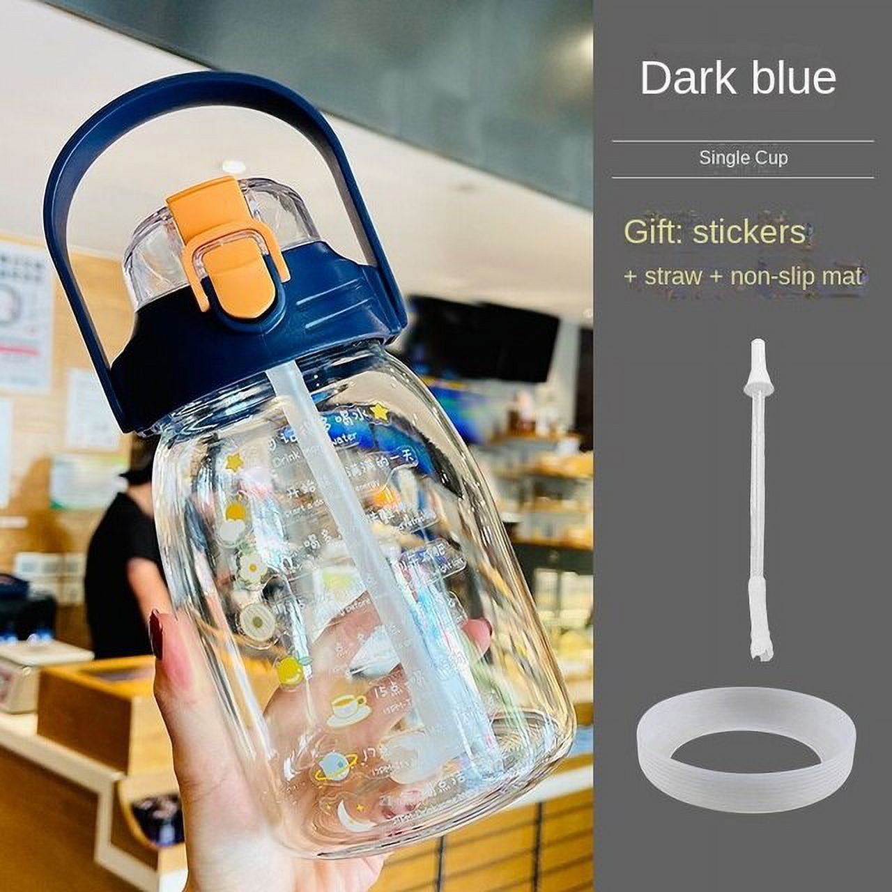 YCNYCHCHY 1000 ML Sports Water Bottle Girl Glass Belly Cup Drinking Cup Portable Straw Cup Large ...