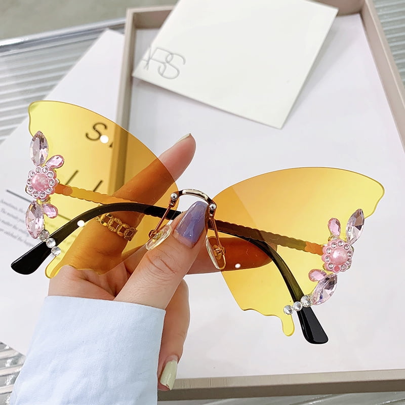 YCNYCHCHY 2022 Butterfly Inlaid Diamond Frameless Ball Sunglasses ...