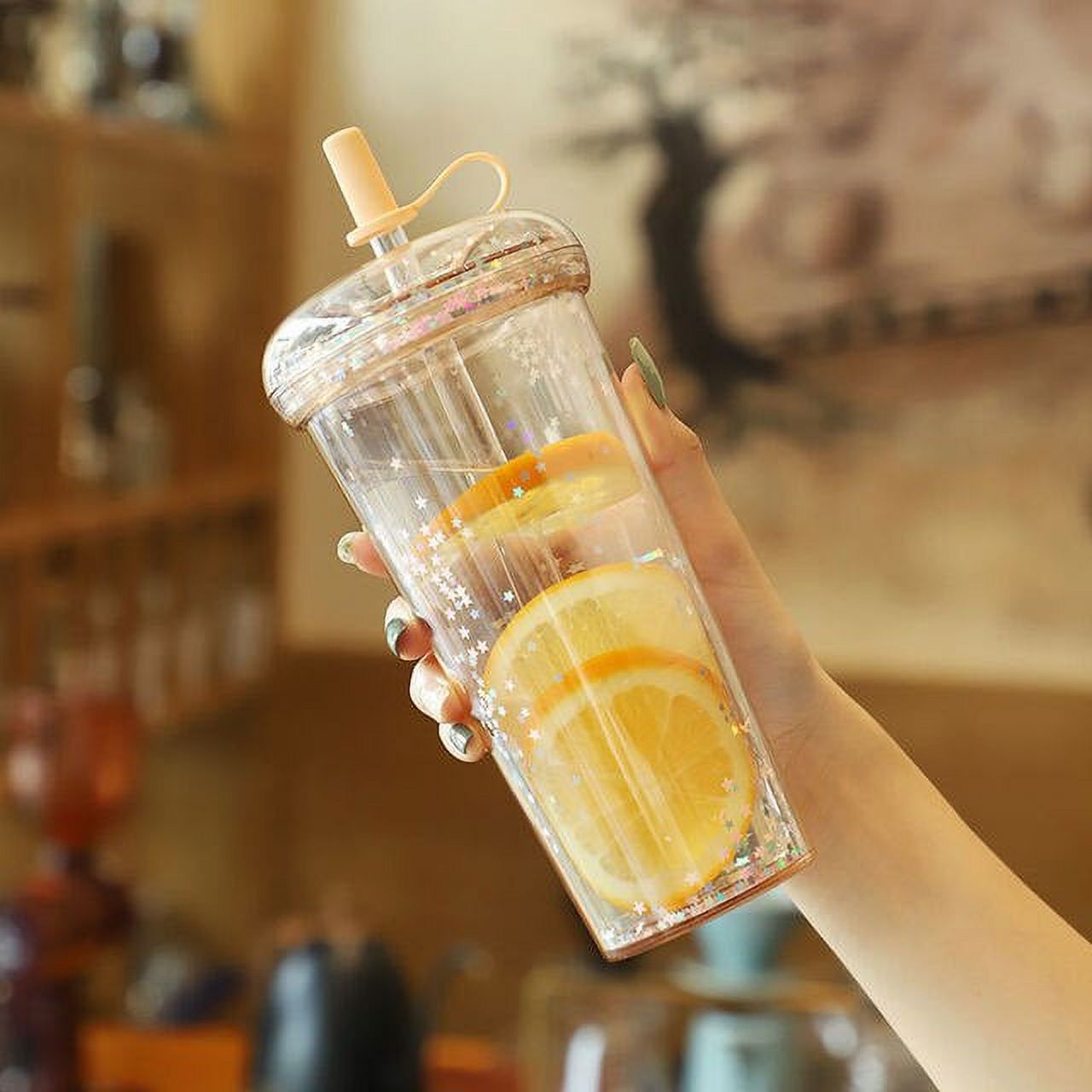 YCNYCHCHY 320/420/520 ML Water Bottles 10.8/14/17.5 Oz Breathable Pearl Milk Tea Cup with Straw ...