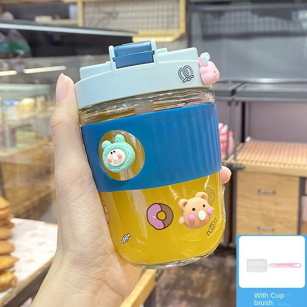 YCNYCHCHY 350/500 ML Double Straw Transparent Glass Cup With Straw Cup ...