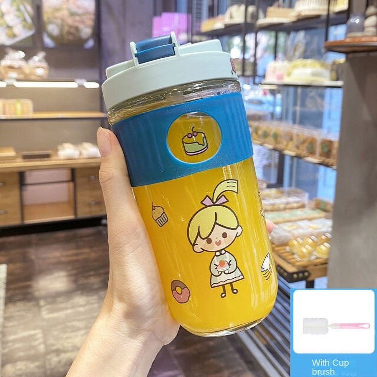 YCNYCHCHY 350/500 ML Double Straw Transparent Glass Cup With Straw Cup ...