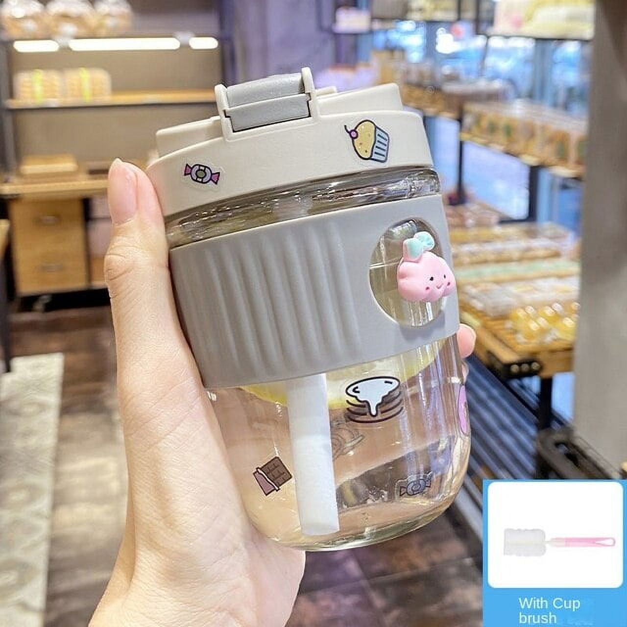 YCNYCHCHY 350/500 ML Double Straw Transparent Glass Cup With Straw Cup ...