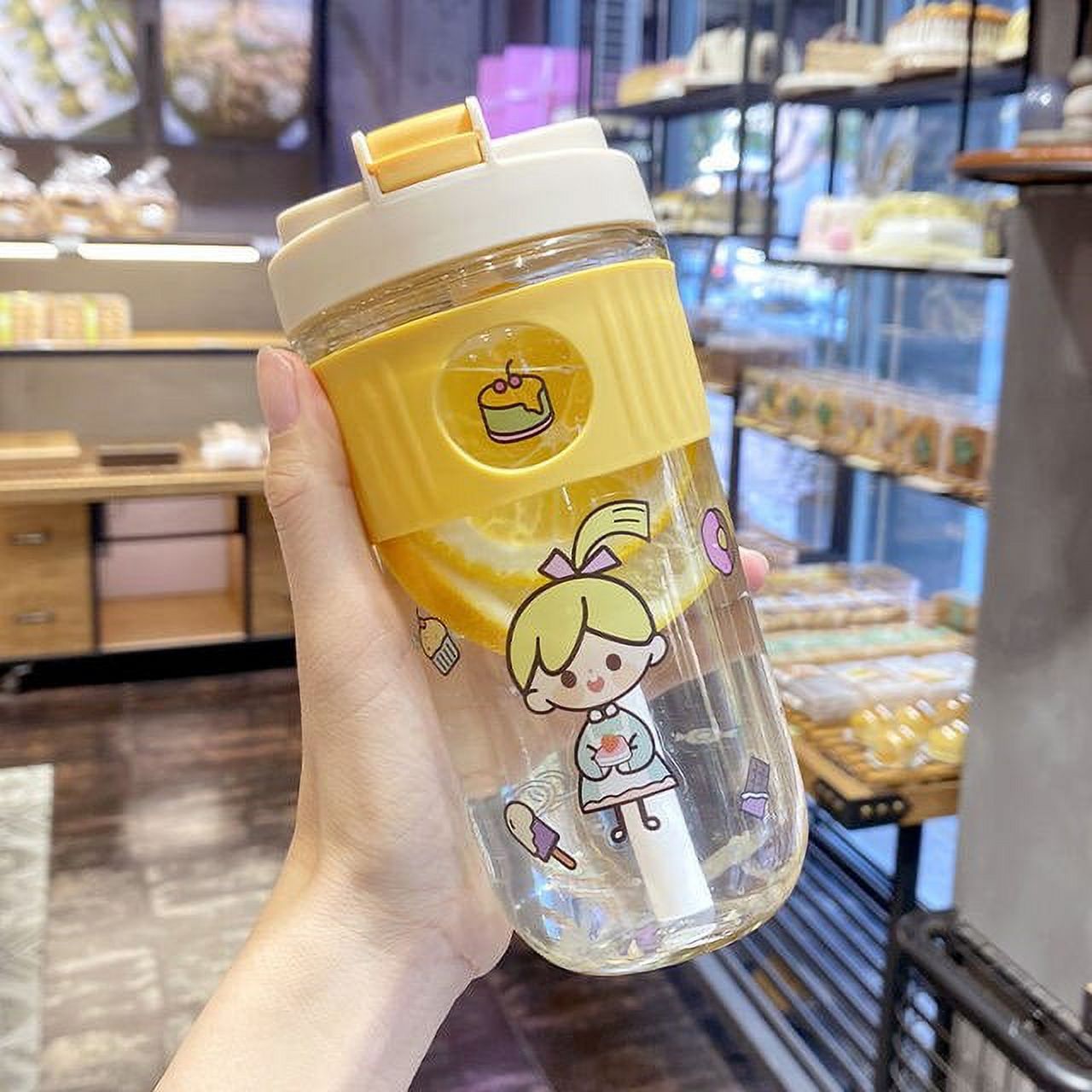 YCNYCHCHY 350/500 ML Double Straw Transparent Glass Cup With Straw Cup ...