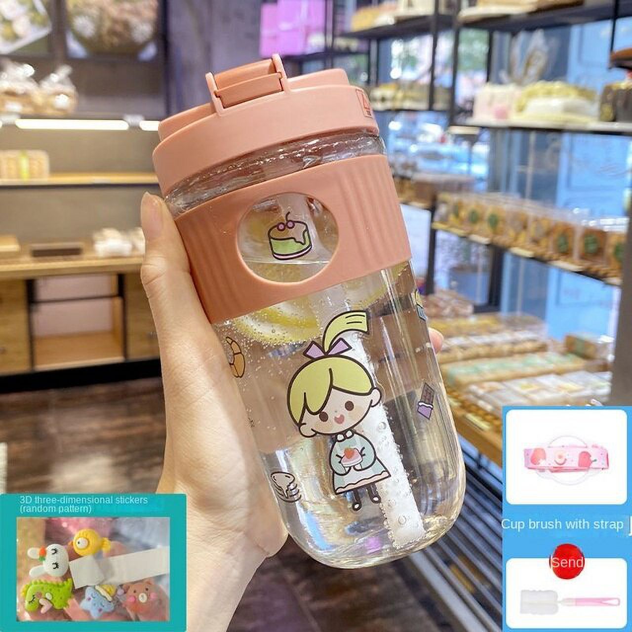 YCNYCHCHY 350/500 ML Double Straw Transparent Glass Cup With Straw Cup ...